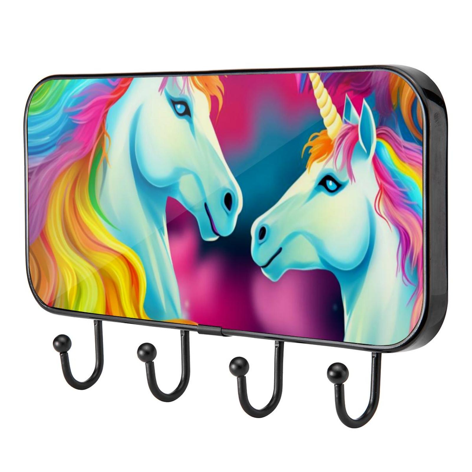 Rainbow Unicorn Cartoon Self Adhesive Towel Coat Wood Iron Hooks for ...