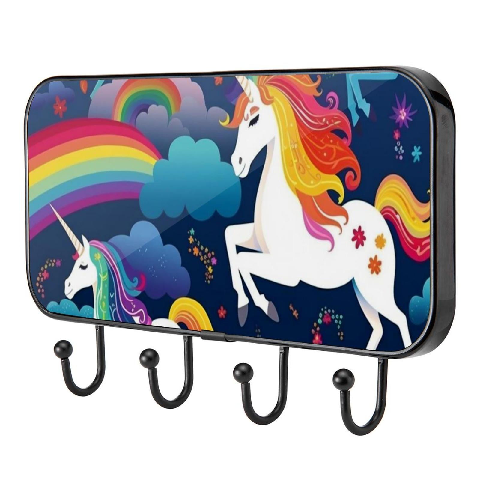 Rainbow Unicorn Cartoon Self Adhesive Towel Coat Wood Iron Hooks for ...