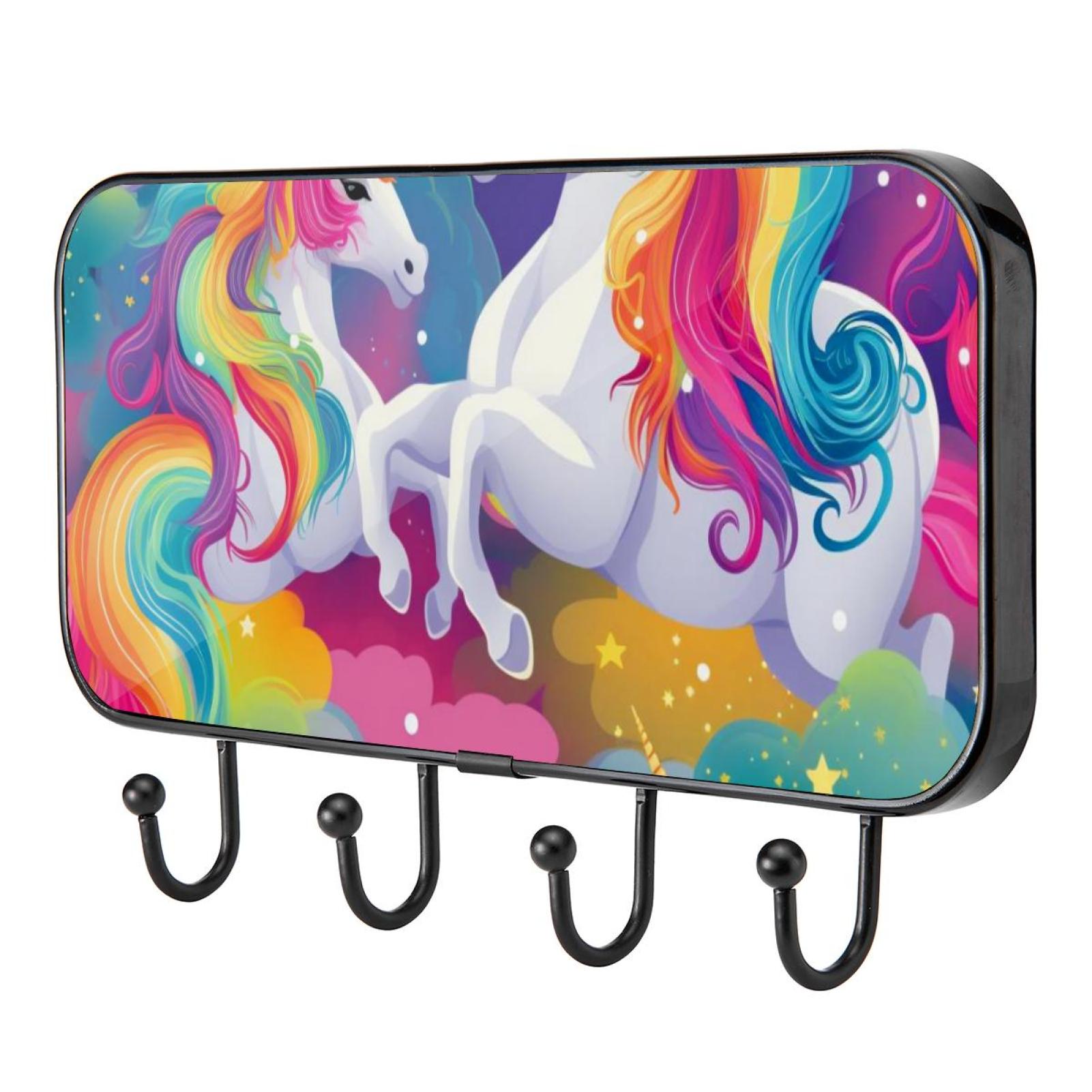 Rainbow Unicorn Cartoon Self Adhesive Towel Coat Wood Iron Hooks for ...