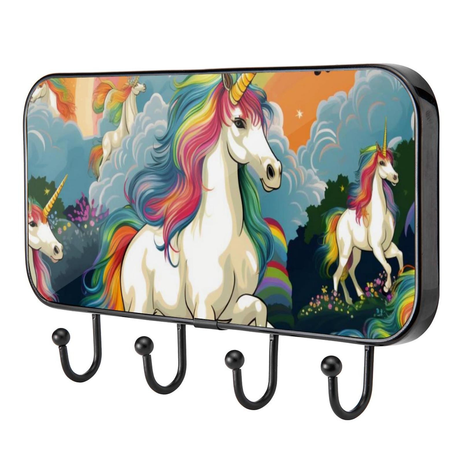 Rainbow Unicorn Cartoon Self Adhesive Towel Coat Wood Iron Hooks for ...
