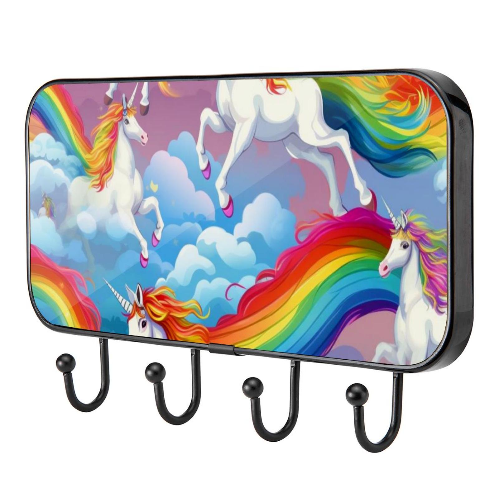 Rainbow Unicorn Cartoon Self Adhesive Towel Coat Wood Iron Hooks for ...
