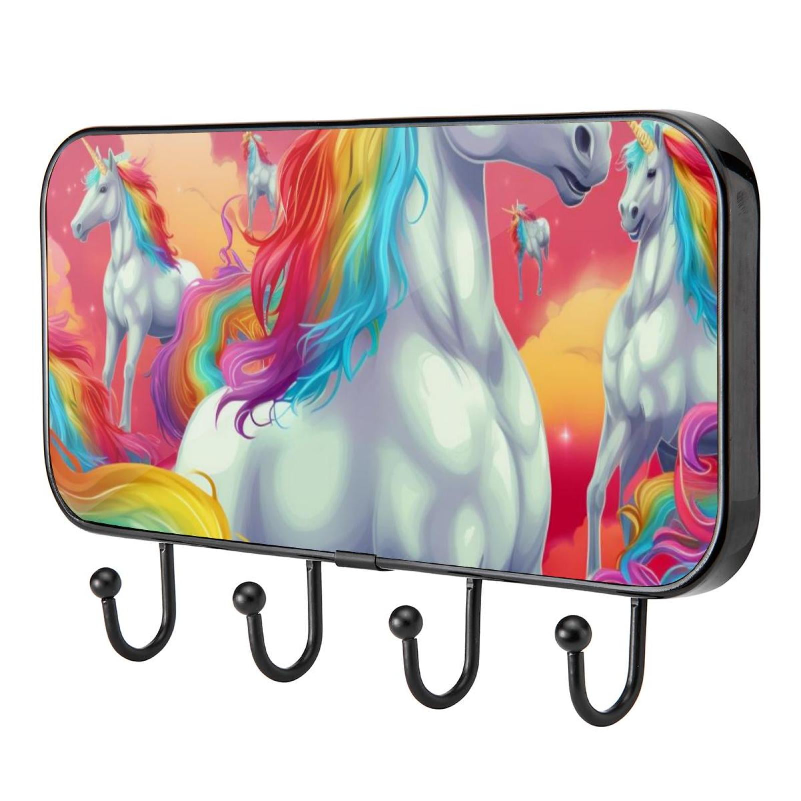 Rainbow Unicorn Cartoon Self Adhesive Towel Coat Wood Iron Hooks for ...