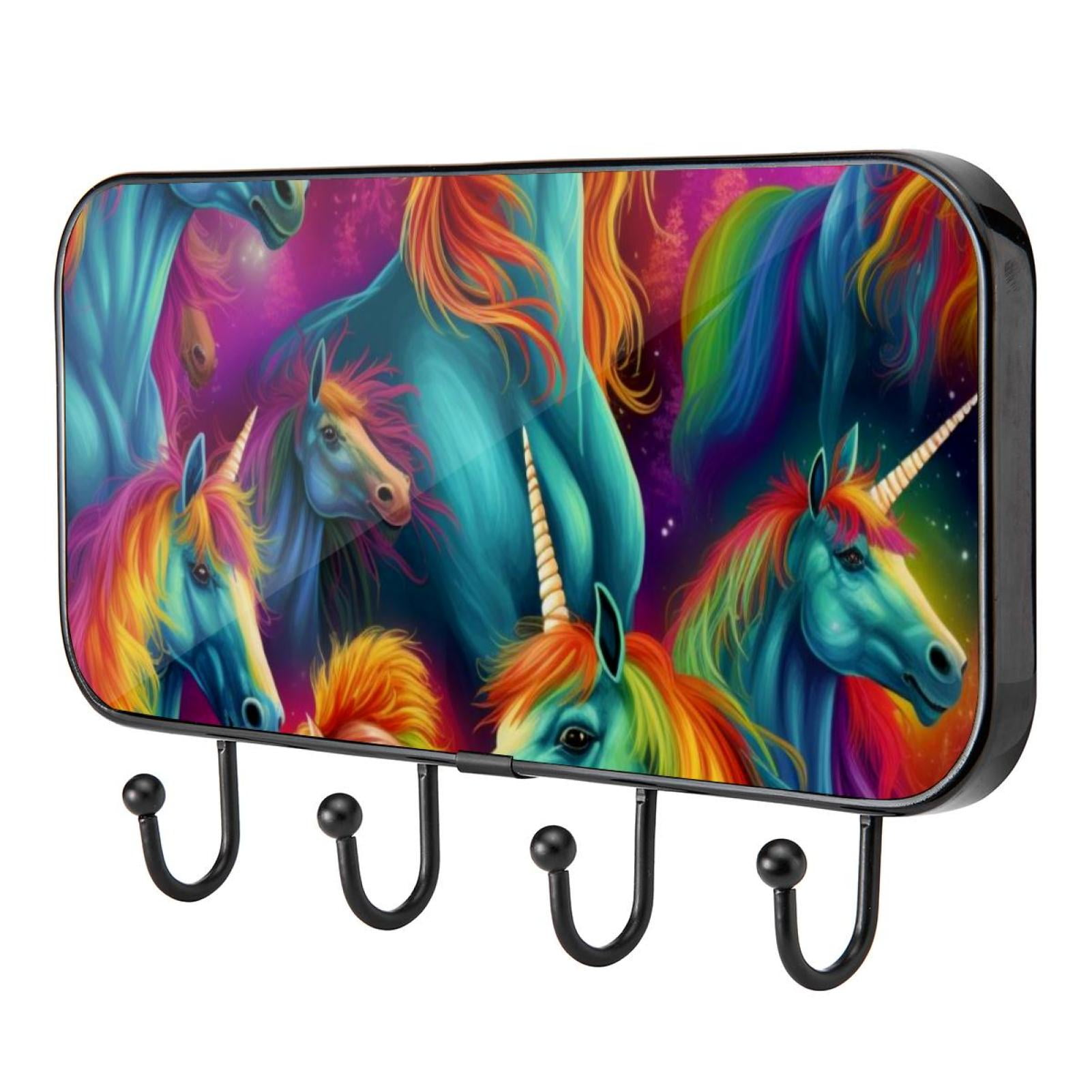 Rainbow Unicorn Cartoon Self Adhesive Towel Coat Wood Iron Hooks for ...