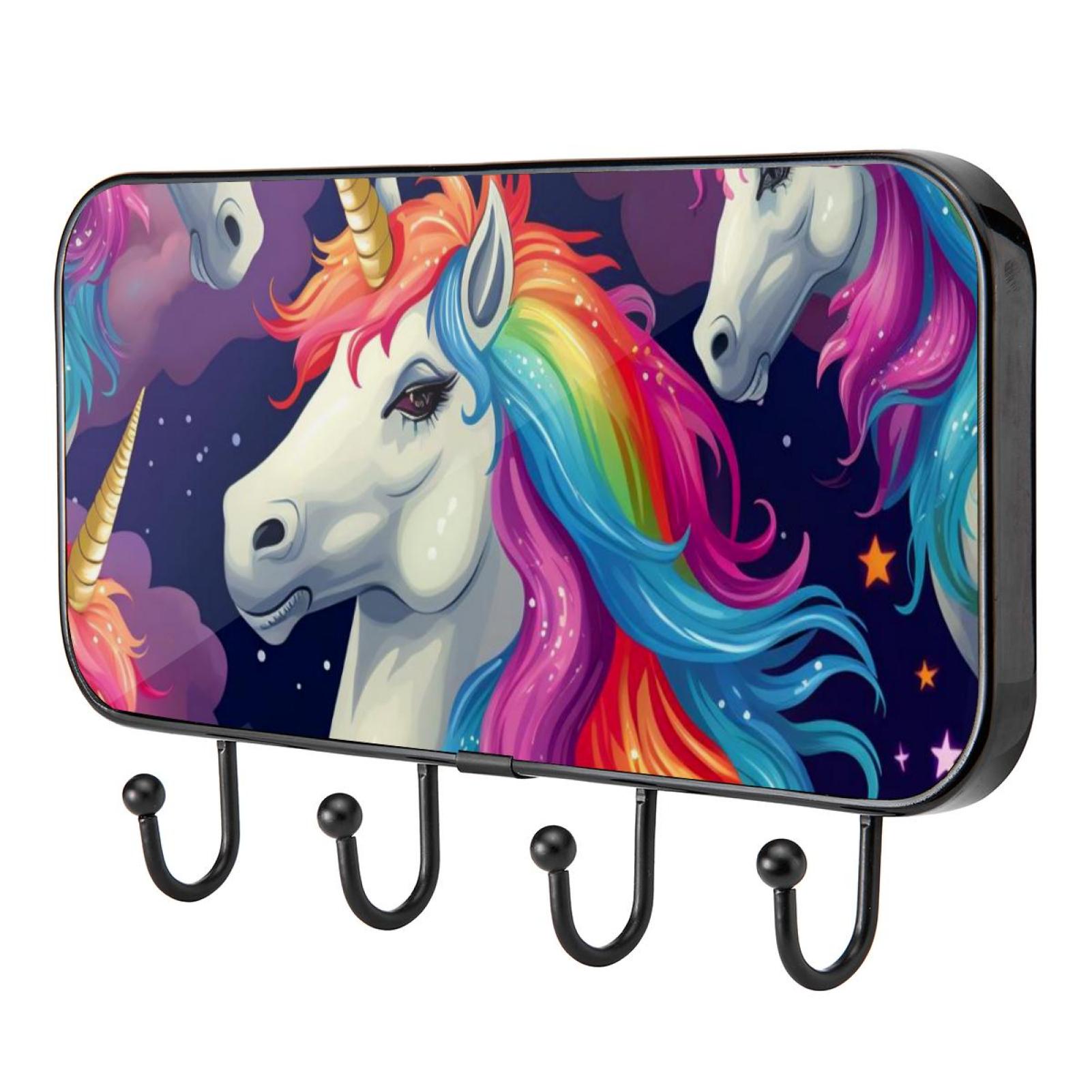 Rainbow Unicorn Cartoon Self Adhesive Towel Coat Wood Iron Hooks for ...