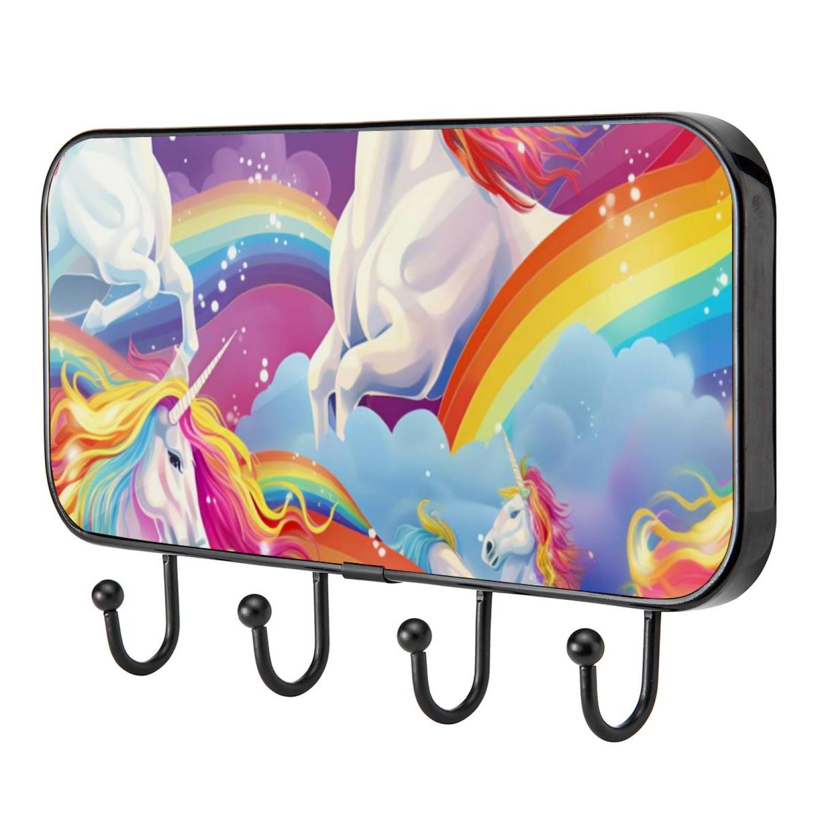 Rainbow Unicorn Cartoon Self Adhesive Towel Coat Wood Iron Hooks for ...