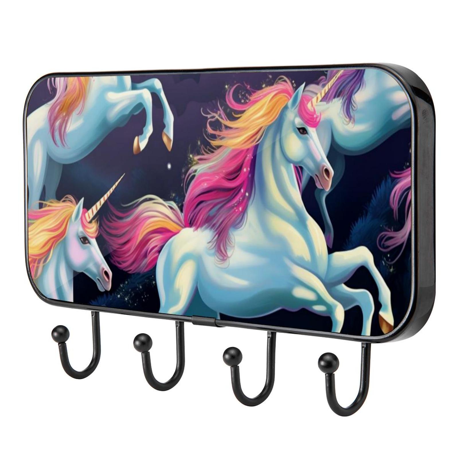 Rainbow Unicorn Cartoon Self Adhesive Towel Coat Wood Iron Hooks for ...