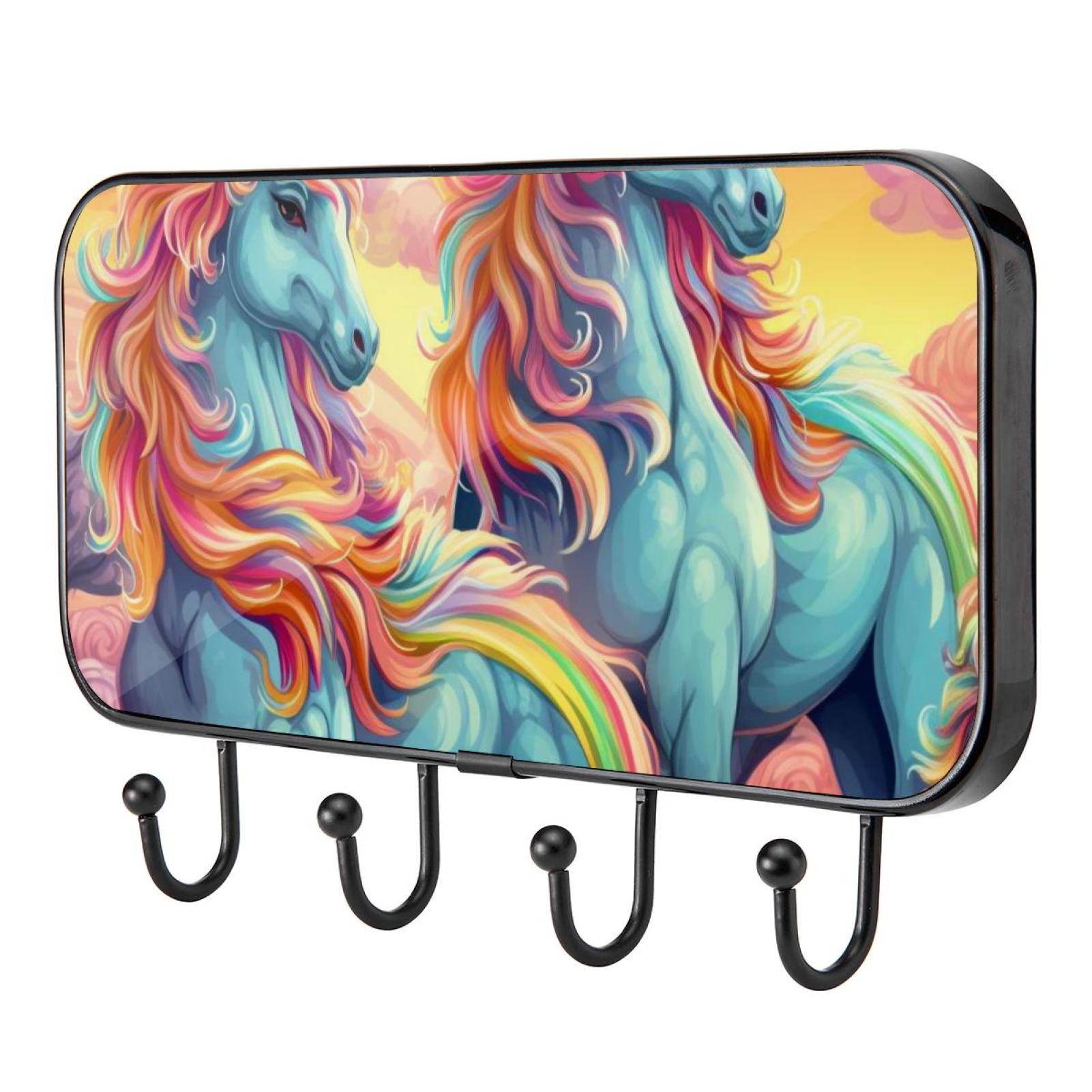 Rainbow Unicorn Cartoon Self Adhesive Towel Coat Wood Iron Hooks for ...