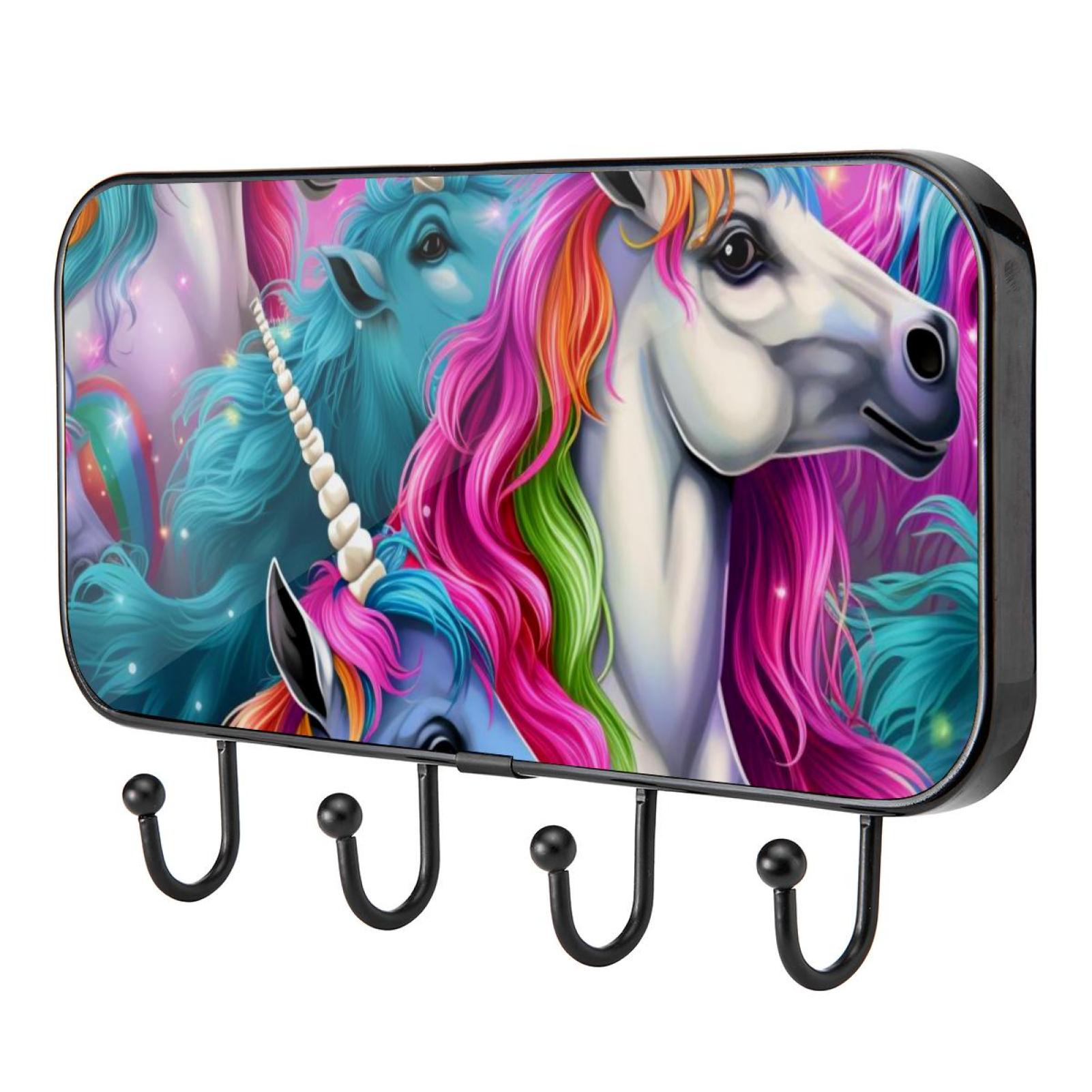 Rainbow Unicorn Cartoon Self Adhesive Towel Coat Wood Iron Hooks for ...