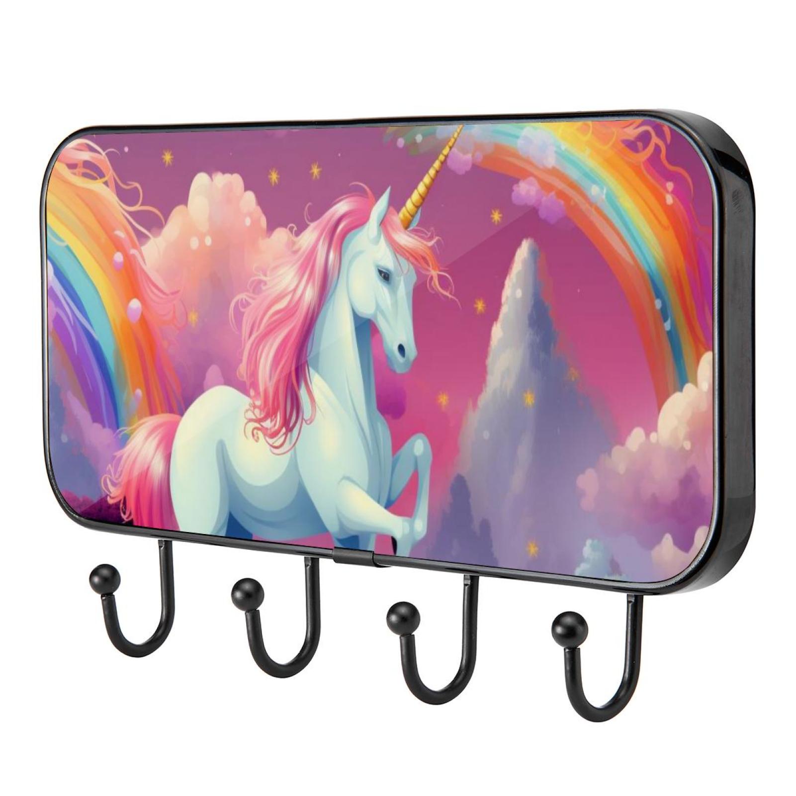 Rainbow Unicorn Cartoon Self Adhesive Towel Coat Wood Iron Hooks for ...