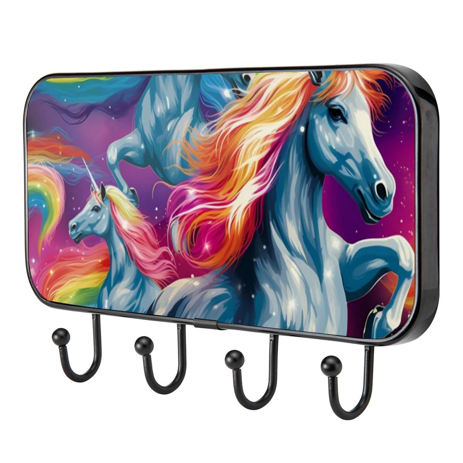 Rainbow Unicorn Cartoon Self Adhesive Towel Coat Wood Iron Hooks for ...
