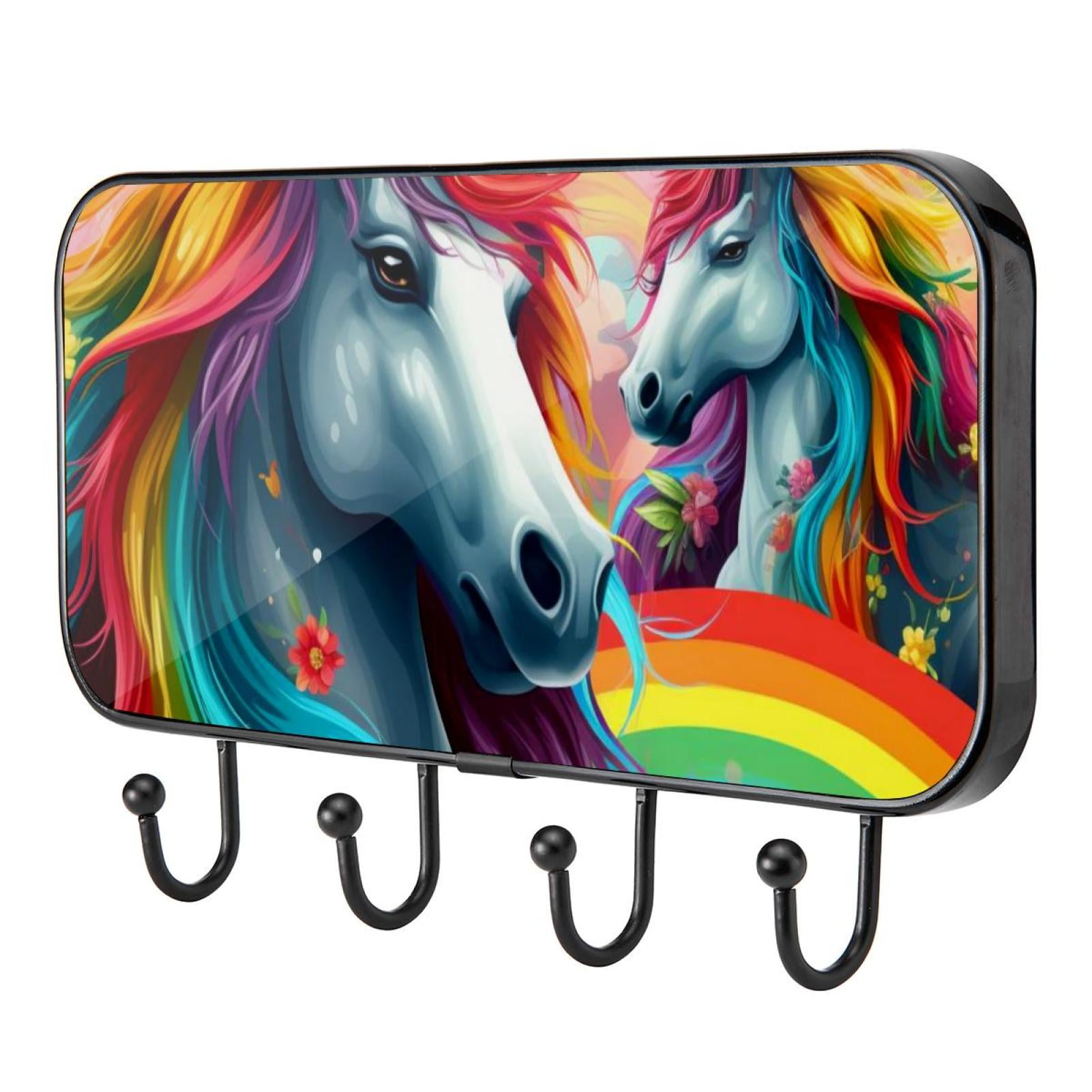 Rainbow Unicorn Cartoon Self Adhesive Towel Coat Wood Iron Hooks for ...