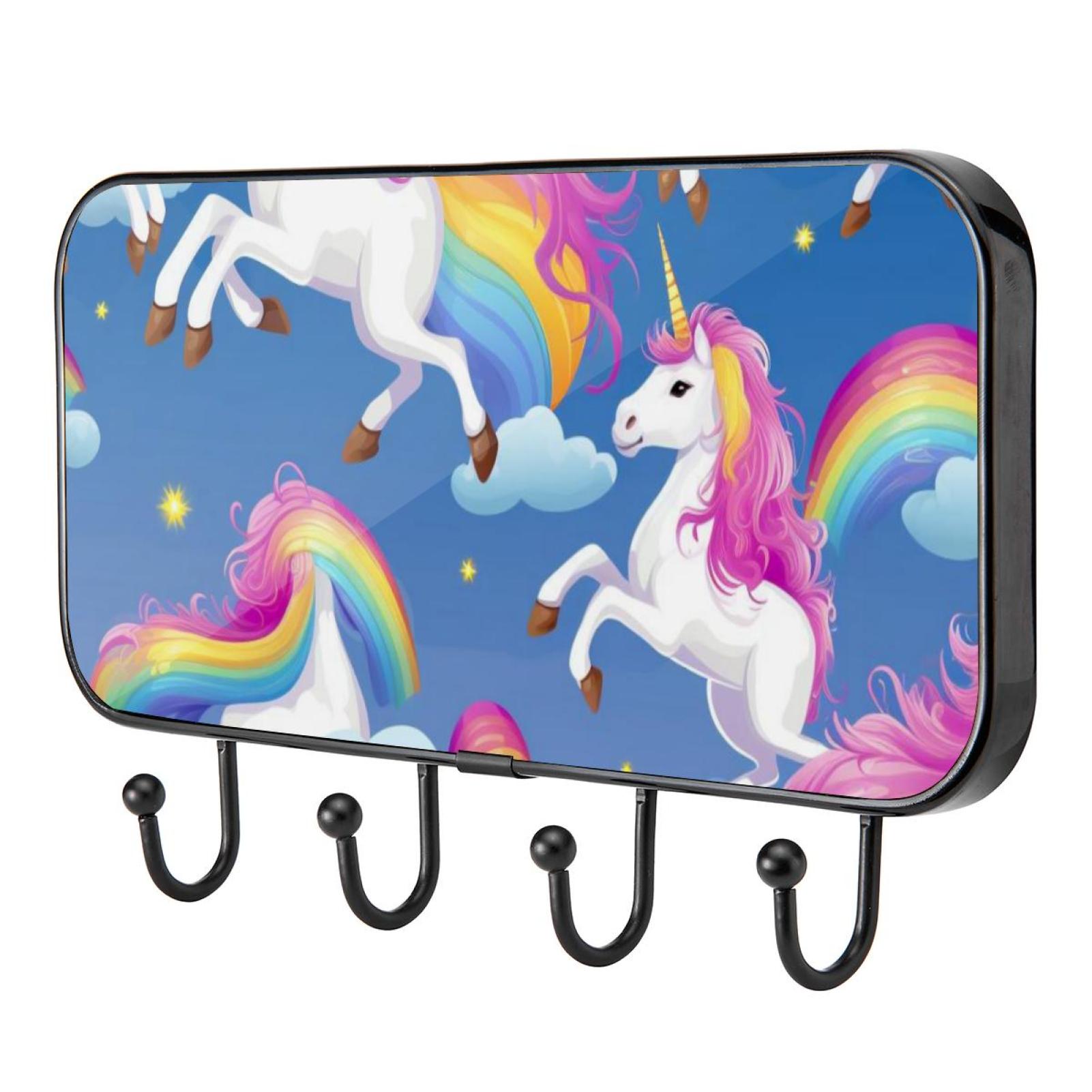 Rainbow Unicorn Cartoon Self Adhesive Towel Coat Wood Iron Hooks for ...