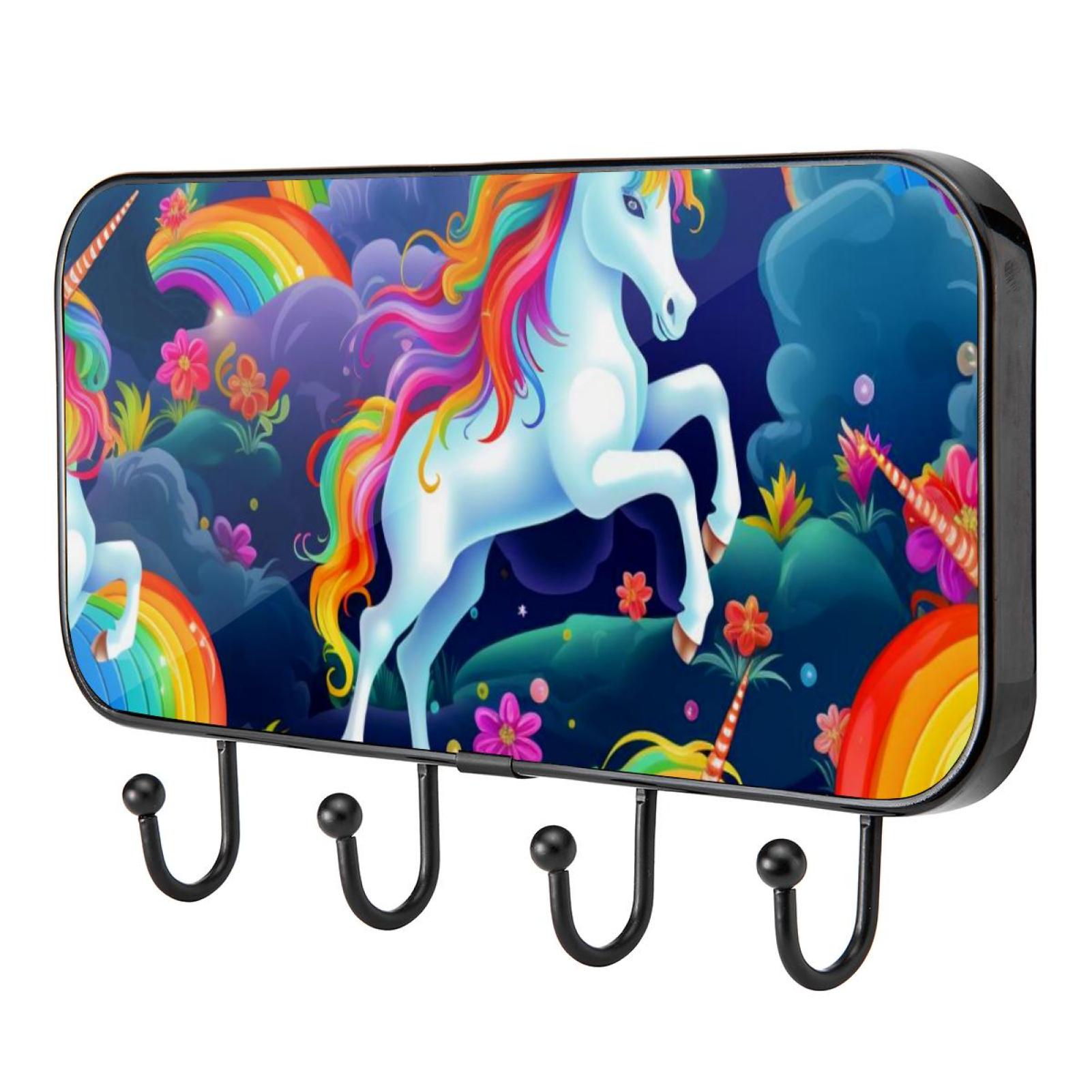 Rainbow Unicorn Cartoon Self Adhesive Towel Coat Wood Iron Hooks for ...