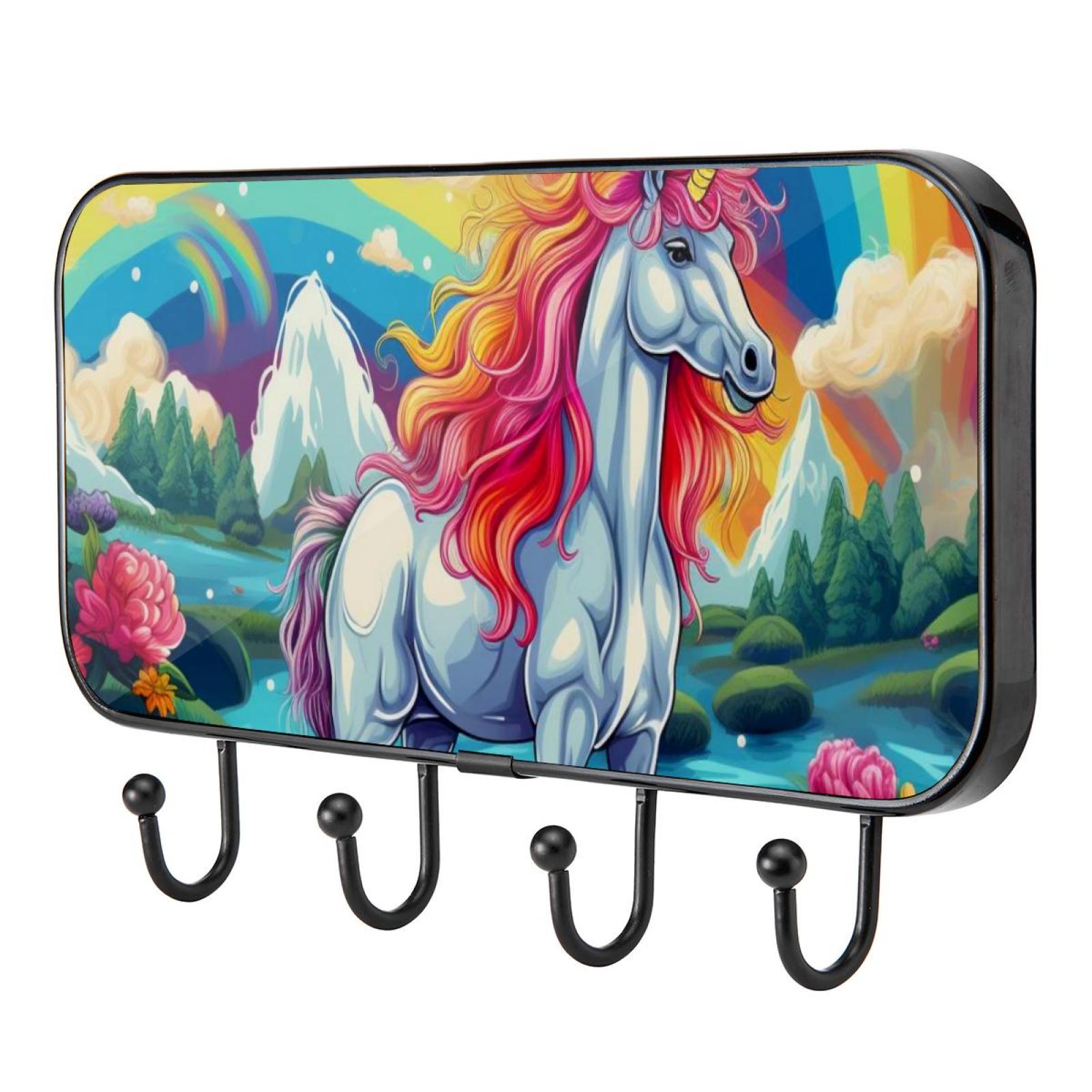 Rainbow Unicorn Cartoon Self Adhesive Towel Coat Wood Iron Hooks for ...