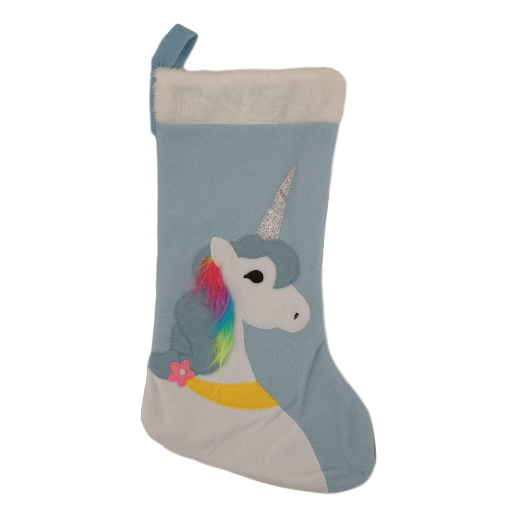 Rainbow Unicorn Christmas Stocking (Light Blue, 16 in) Glitter Horn and ...