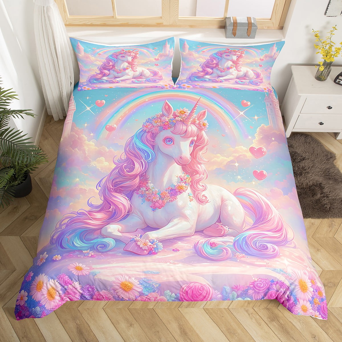 Rainbow Unicorn Duvet Cover Twin Size Unicorn Bedding Set Princess ...