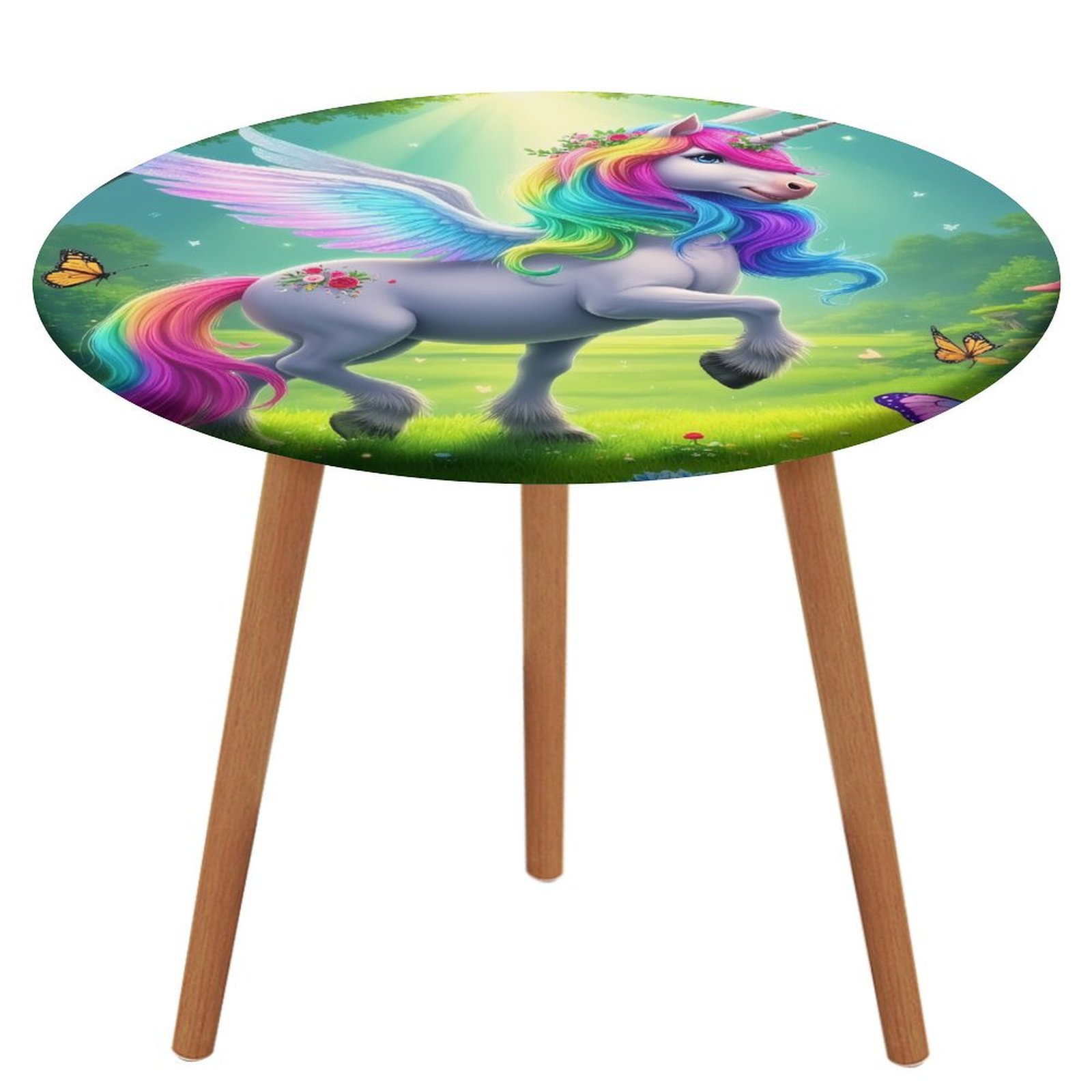 Rainbow Unicorn in Enchanted Forest Pattern Round Tablecloth Waterproof ...