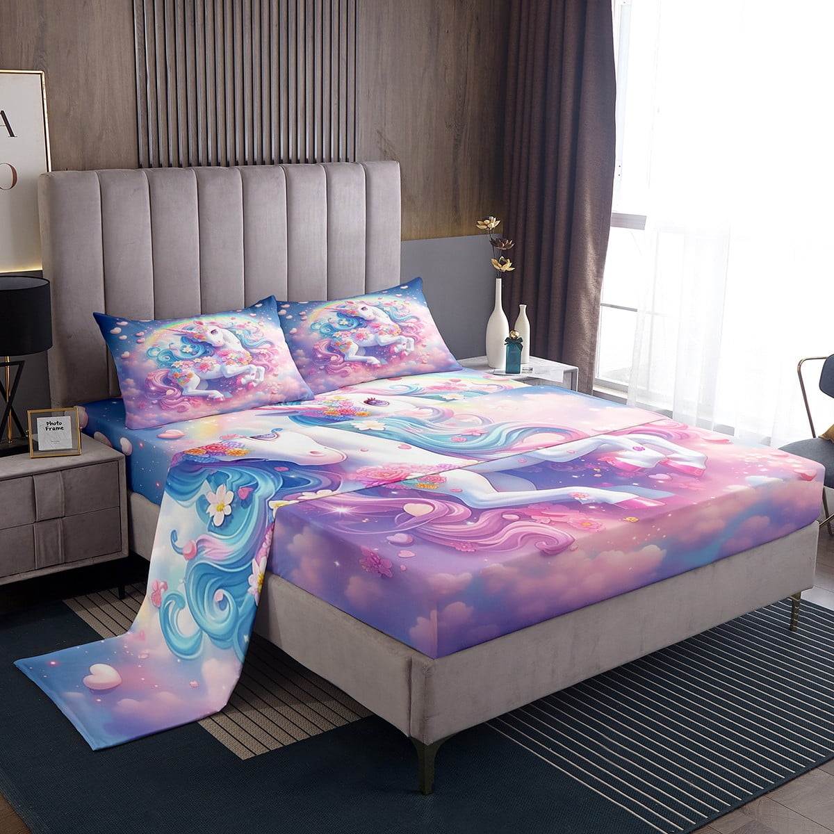 Rainbow Unicorn Sheet Set Full for Girls Kids Cute Cartoon Unicorn Bed ...
