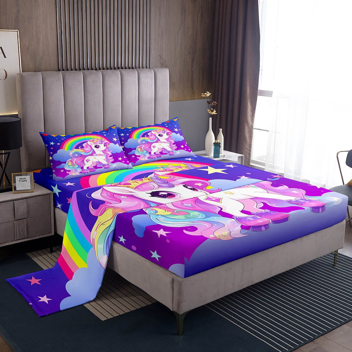 Rainbow Unicorn Sheet Set Princess Stars Bed Sheets Set Queen,Cartoon ...