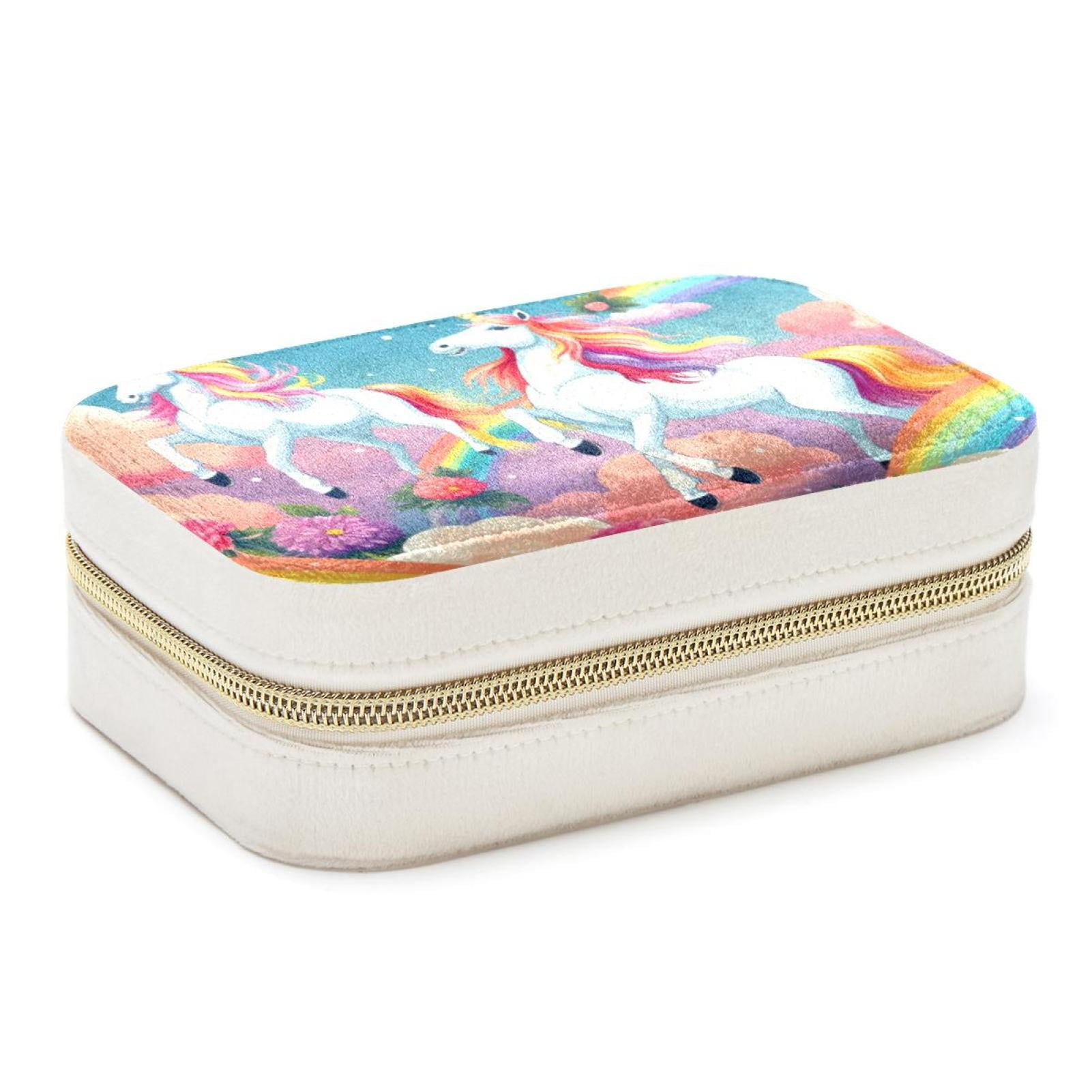 Rainbow Unicorn Velvet Portable Jewelry Box with Removable Compartment ...