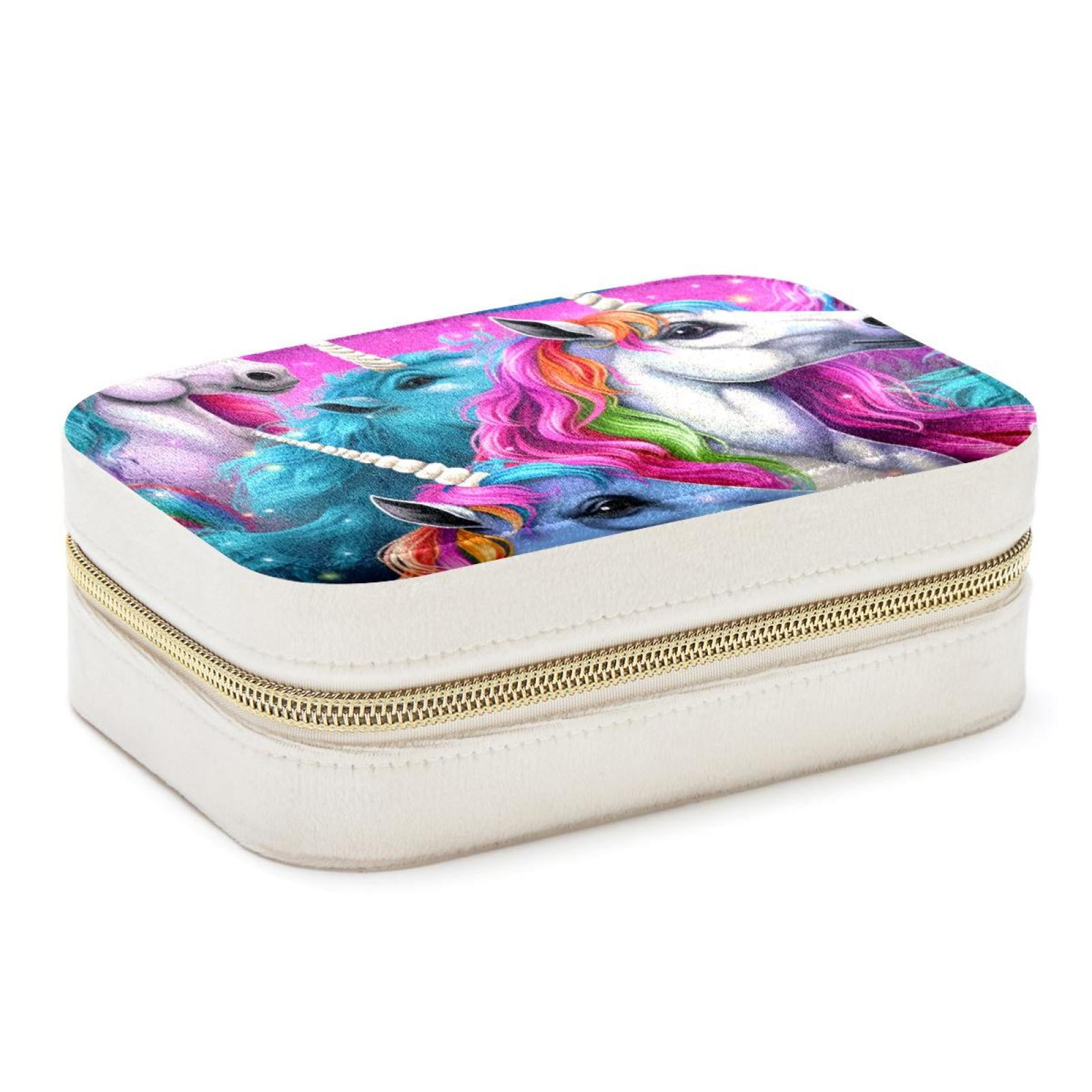 Rainbow Unicorn Velvet Portable Jewelry Box with Removable Compartment ...