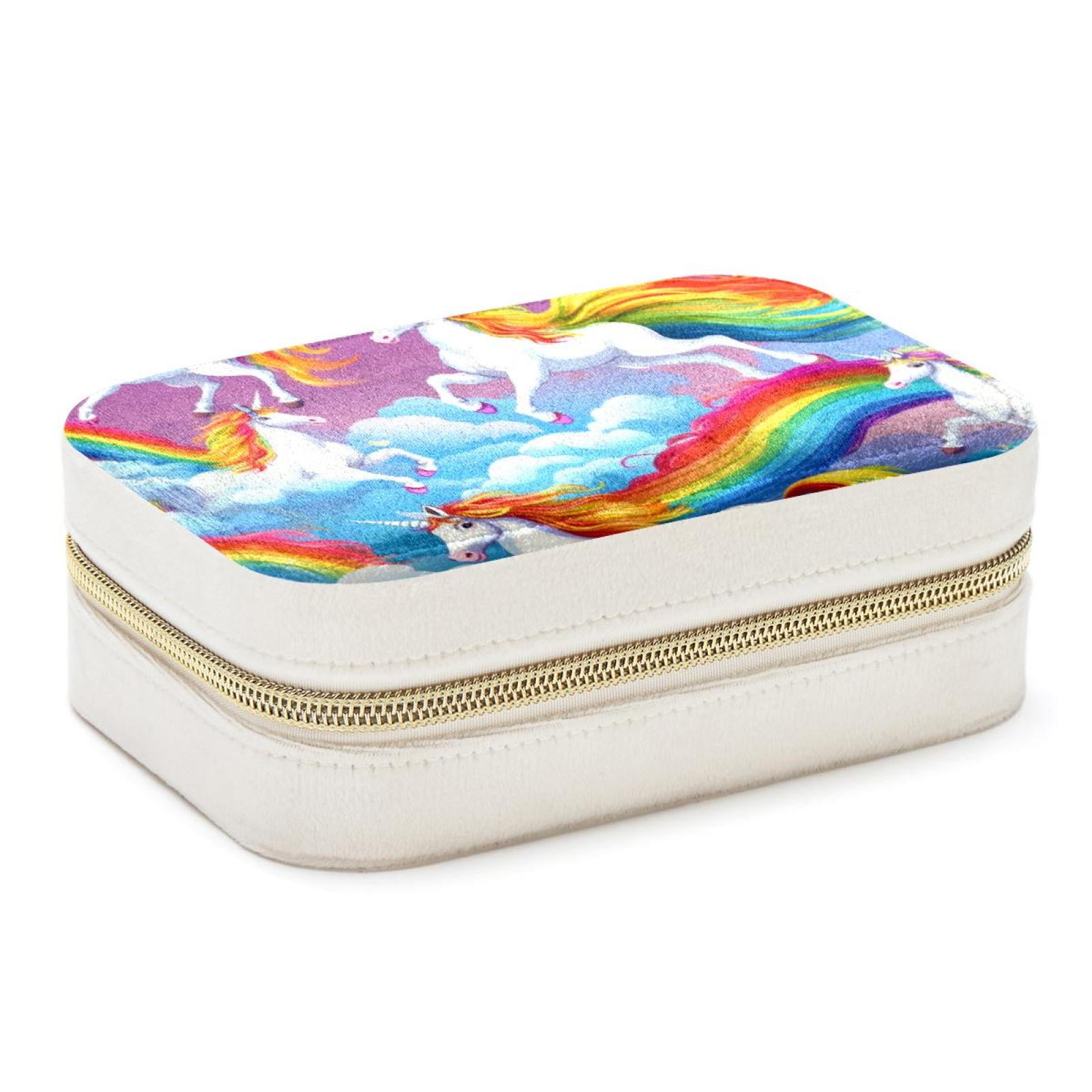 Rainbow Unicorn Velvet Portable Jewelry Box with Removable Compartment ...