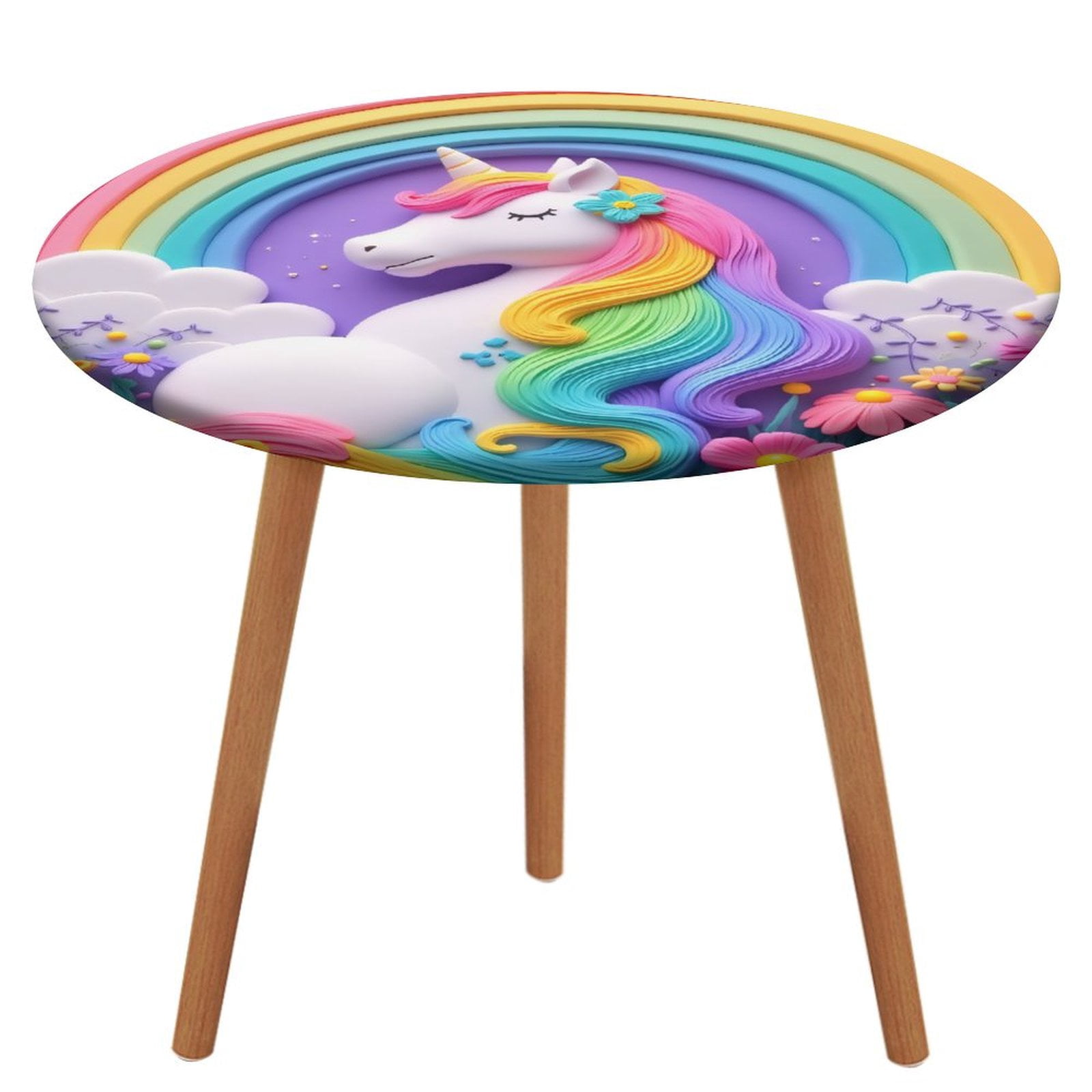 Rainbow Unicorn with Flowers Pattern Round Tablecloth Waterproof ...
