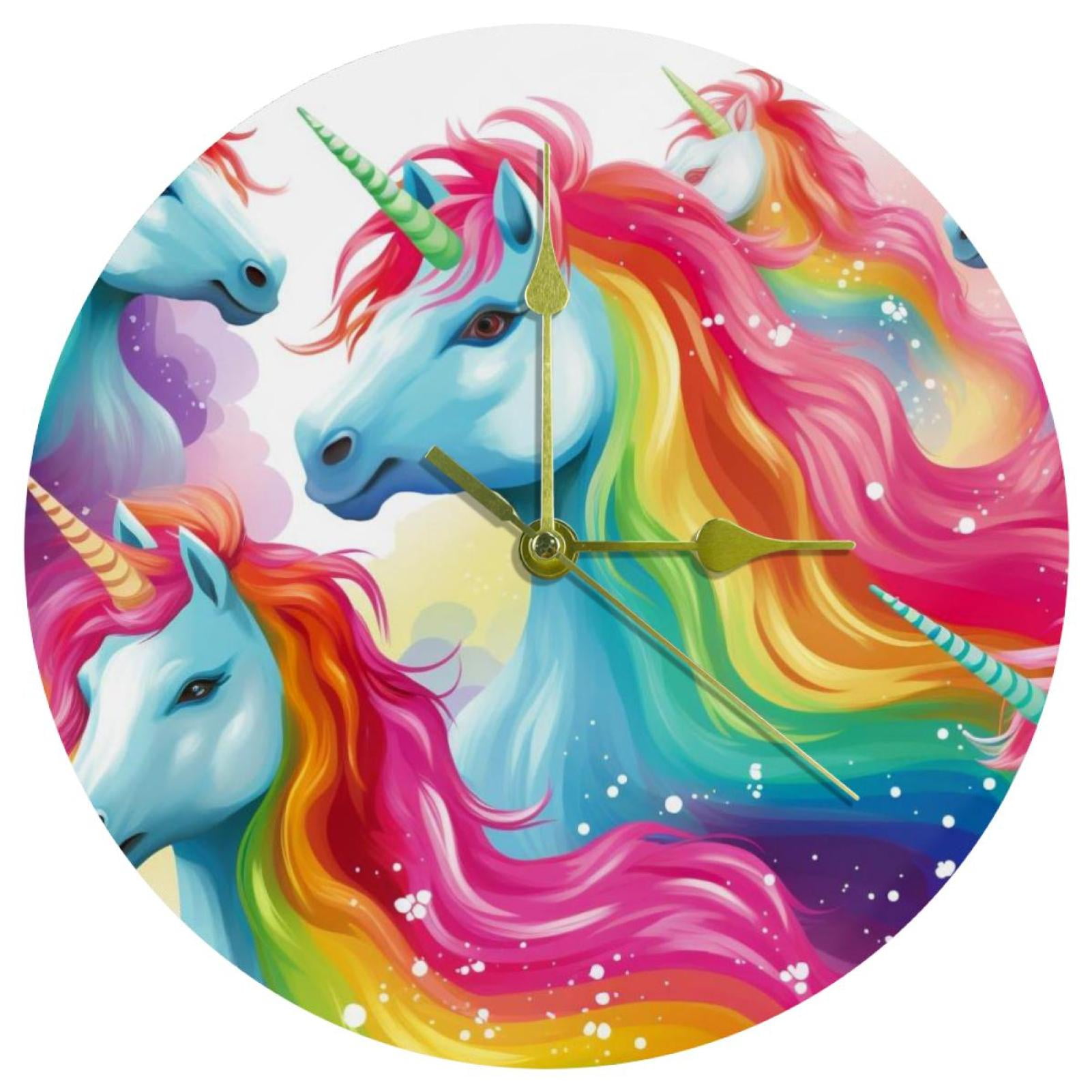 Rainbow Unicorns Acrylic Circular Wall Clock - Stylish and Durable ...