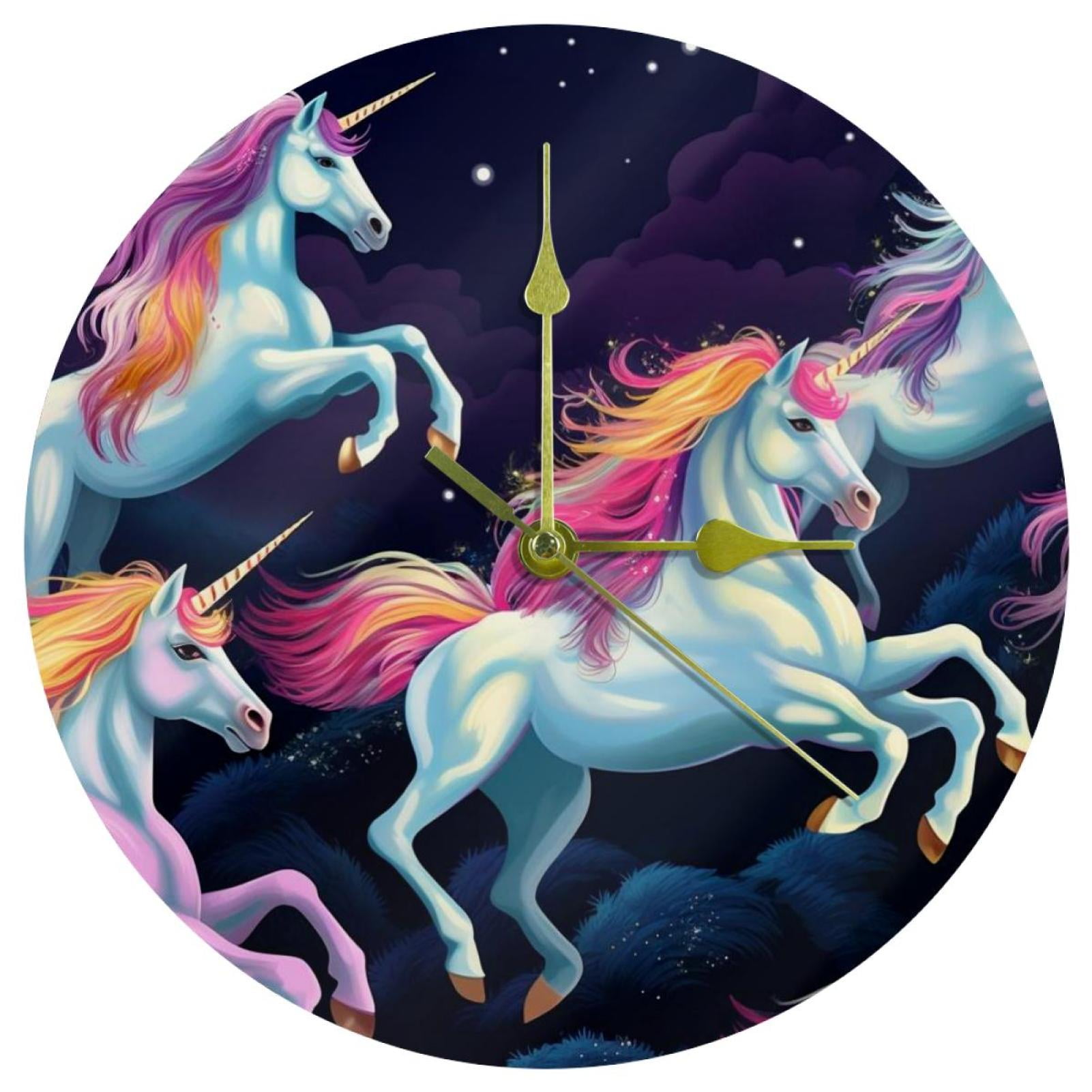 Rainbow Unicorns Circular Acrylic Wall Clock - Elegant and Stylish ...