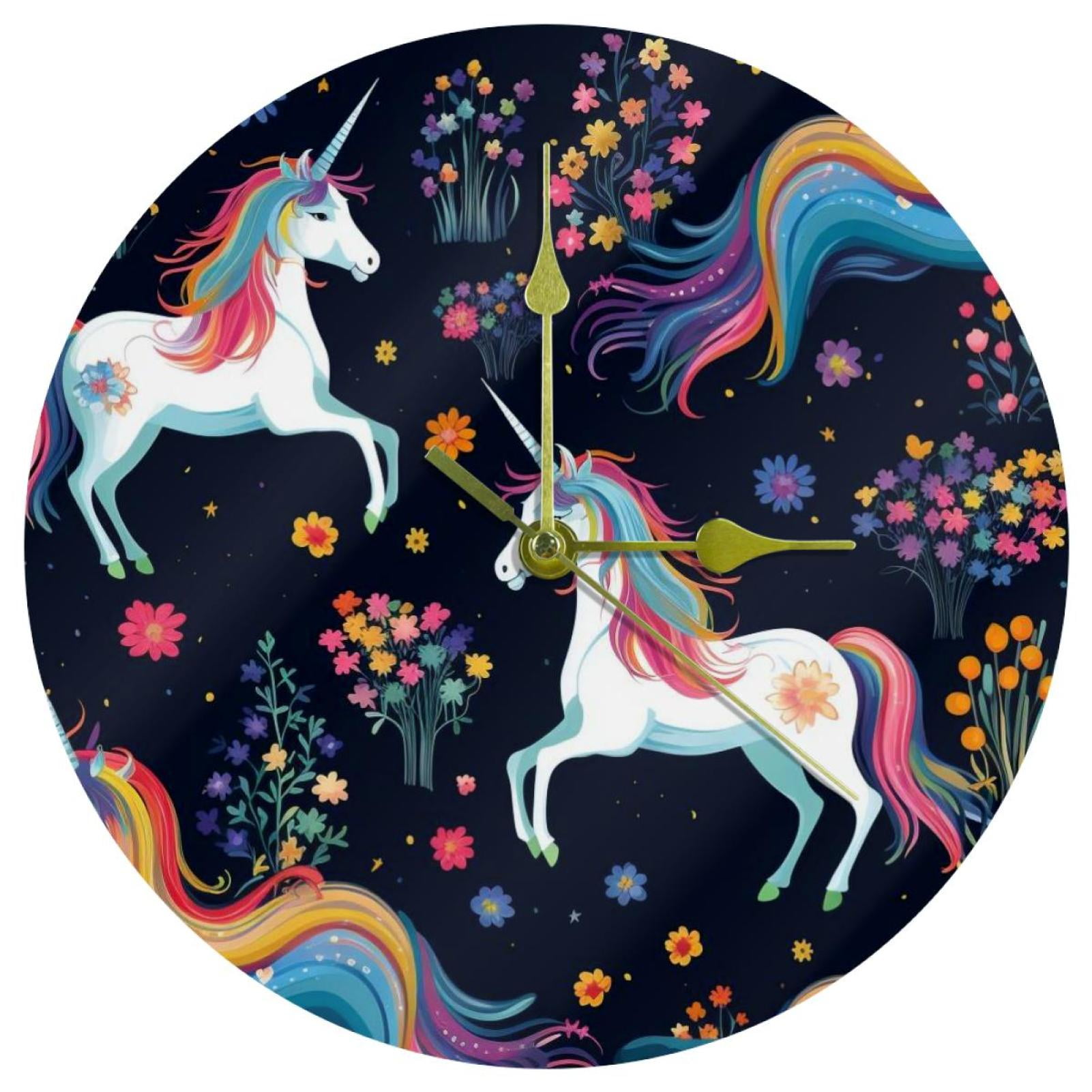 Rainbow Unicorns Circular Acrylic Wall Clock - Elegant Timepiece for ...