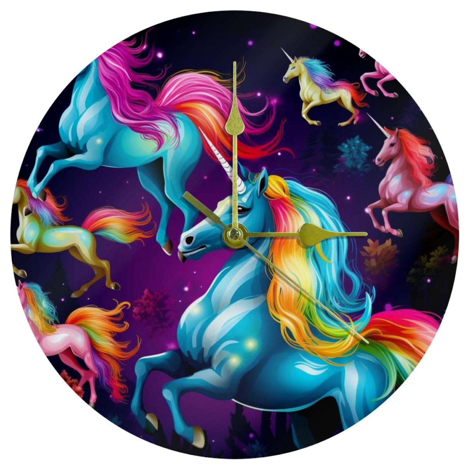 Rainbow Unicorns Circular Acrylic Wall Clock - Elegant Timepiece for ...