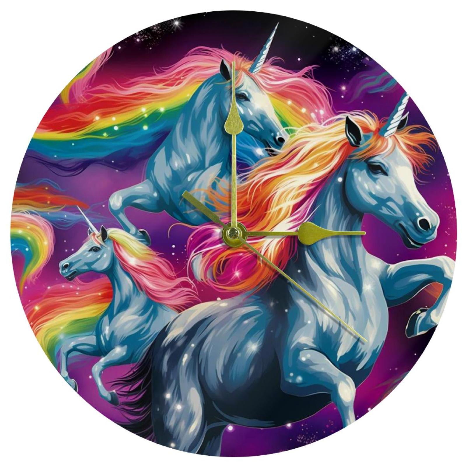 Rainbow Unicorns Circular Acrylic Wall Clock - Elegant and Functional ...