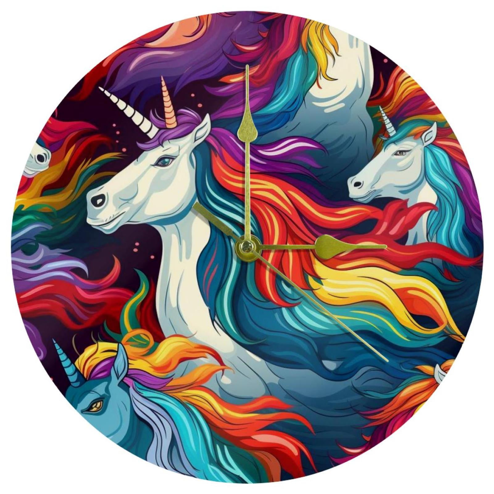 Rainbow Unicorns Circular Acrylic Wall Clock - Sleek and Stylish ...