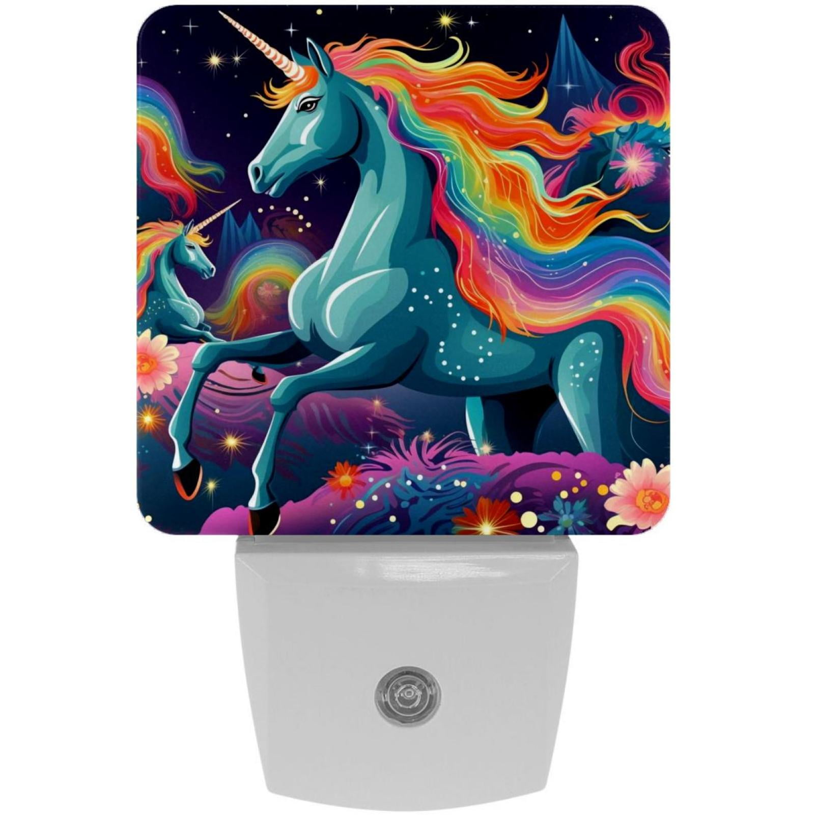 Rainbow Unicorns LED Square Night Lights - Modern Design, Soft Glow ...