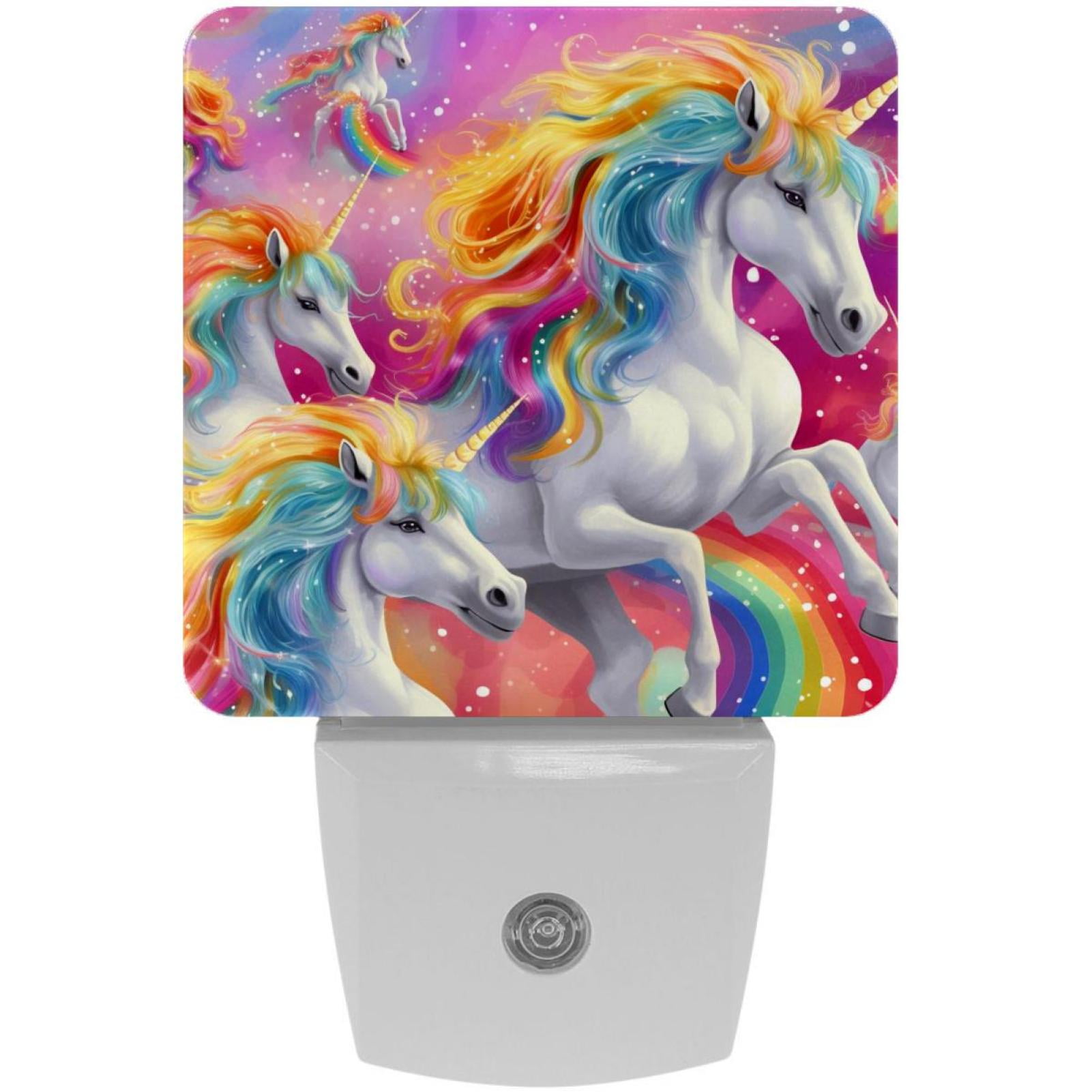 Rainbow Unicorns LED Square Night Lights - Modern Design, Soft Glow ...