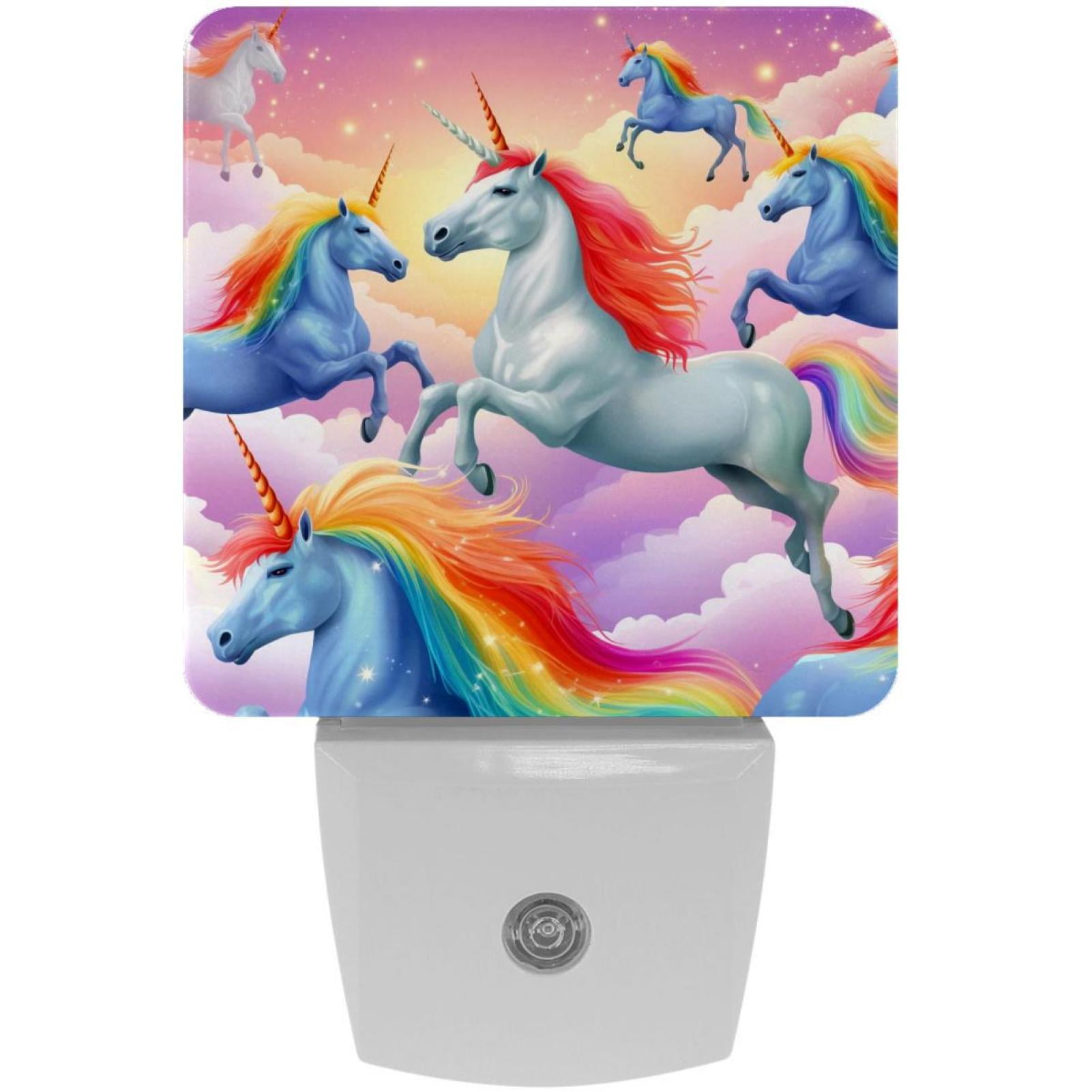 Rainbow Unicorns LED Square Night Lights - Modern Design, Soft Glow ...
