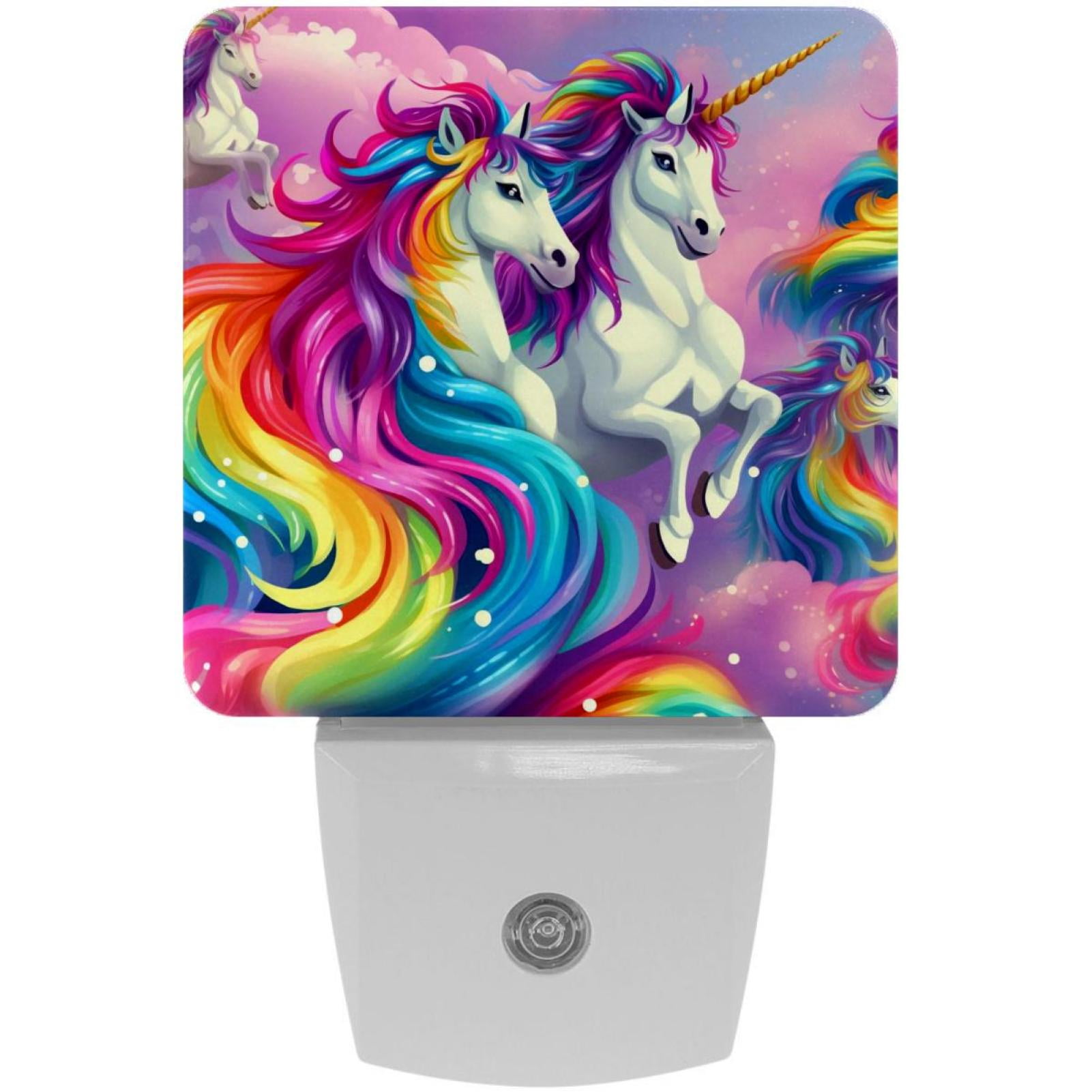 Rainbow Unicorns LED Square Night Lights - Modern and Versatile Plug-in ...