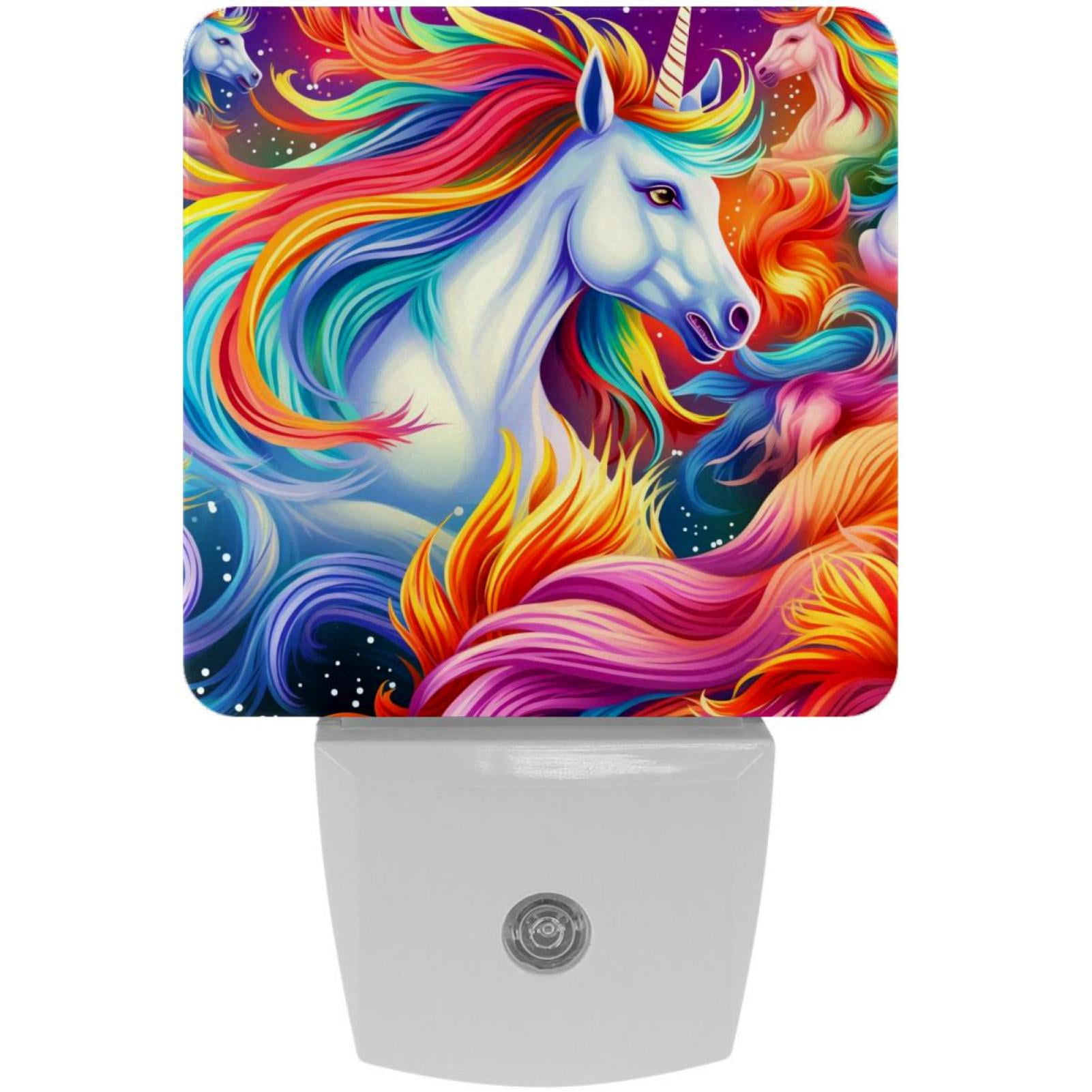 Rainbow Unicorns LED Square Night Lights - Modern and Versatile Plug-in ...