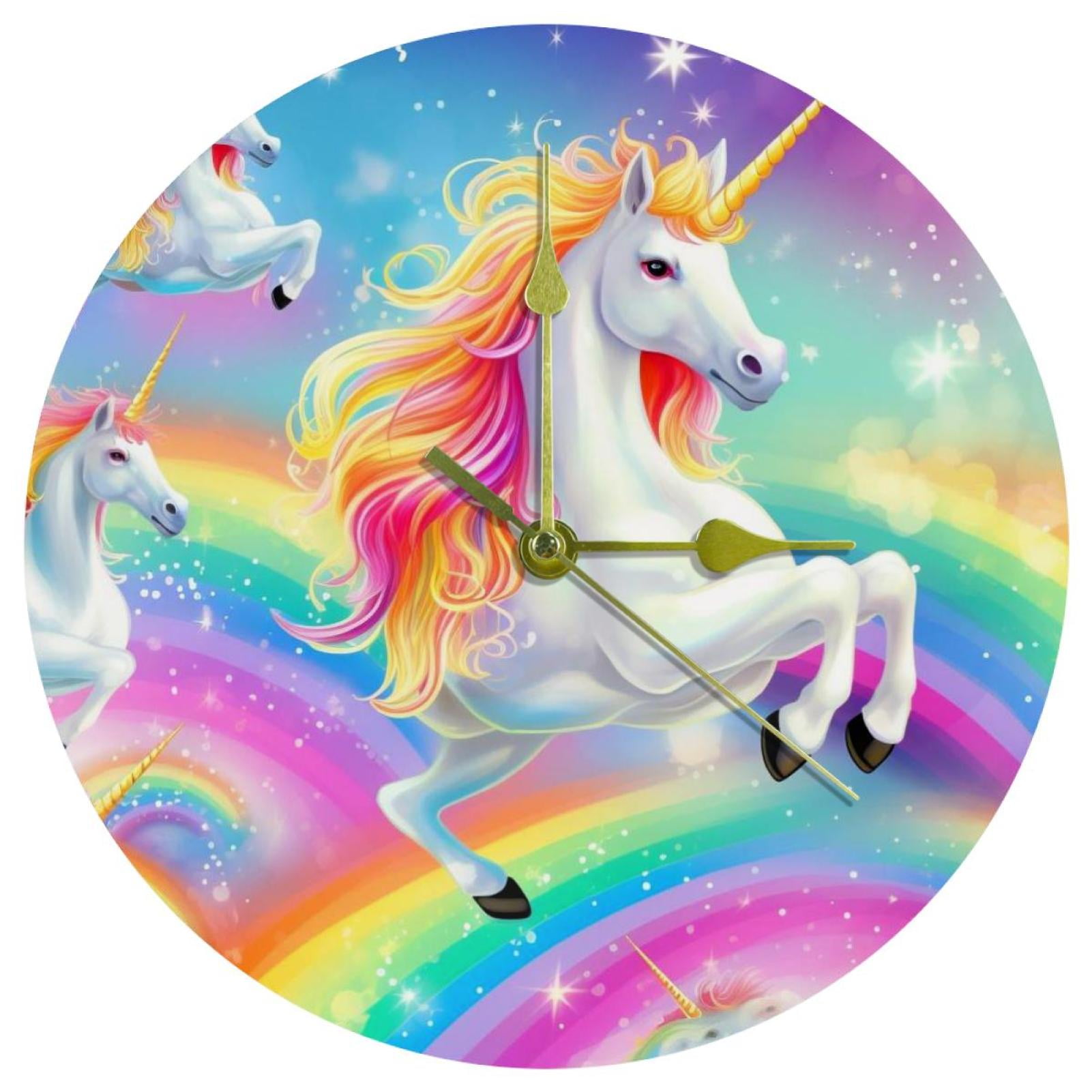 Rainbow Unicorns Modern Round Acrylic Wall Clock, 9.8 Inches, Silent ...