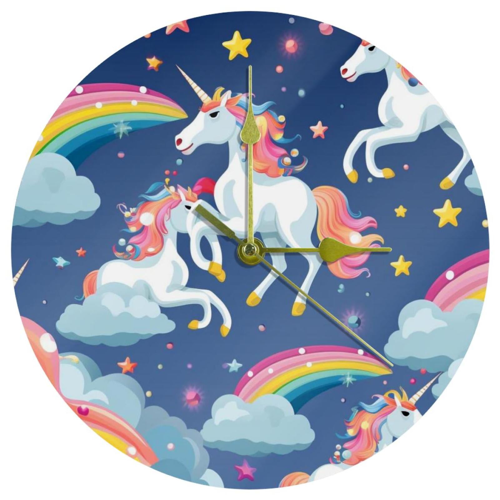 Rainbow Unicorns Modern Round Acrylic Wall Clock, 9.8 Inches, Silent ...