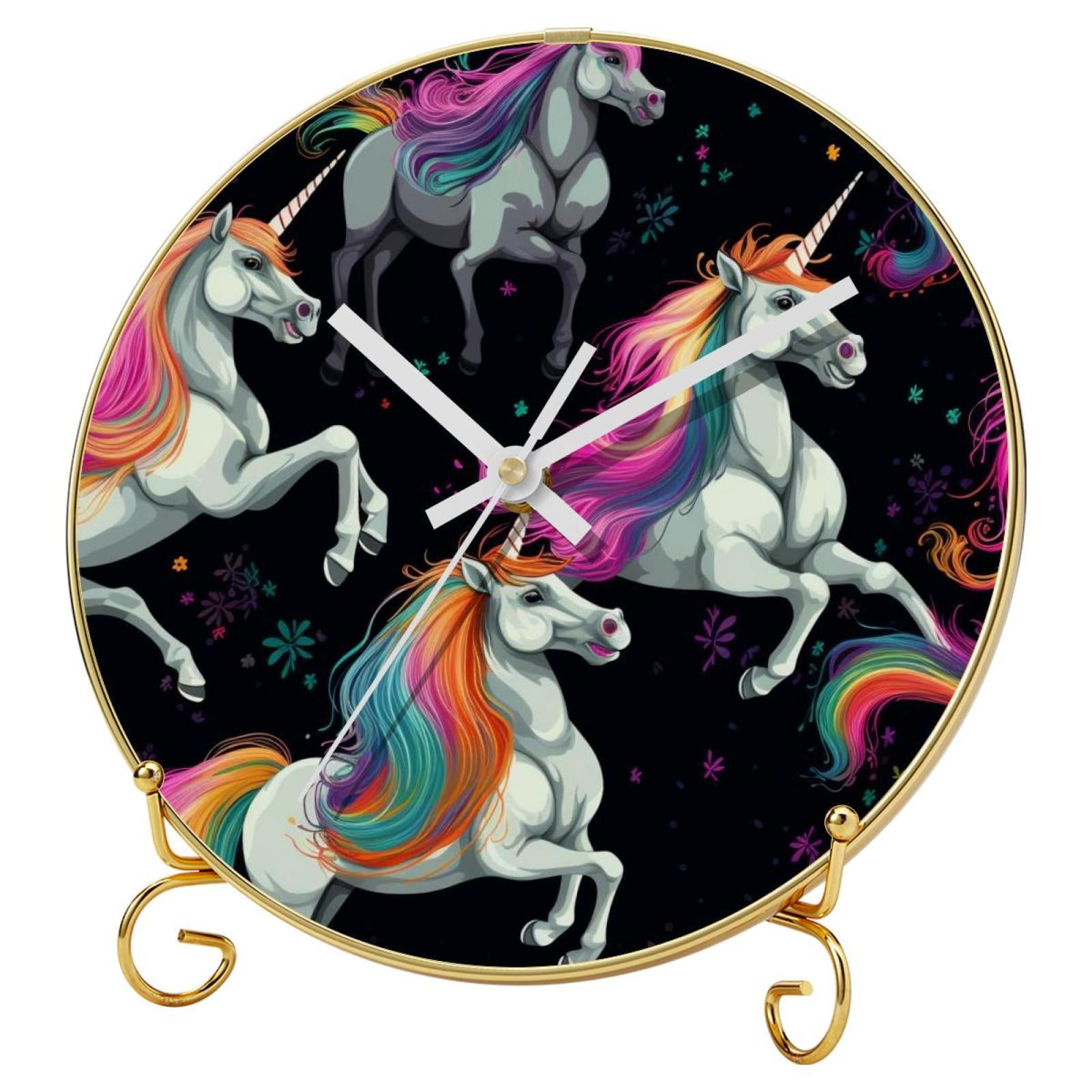 Rainbow Unicorns Premium Round Wall Clocks with Printed Designs, Hooks ...