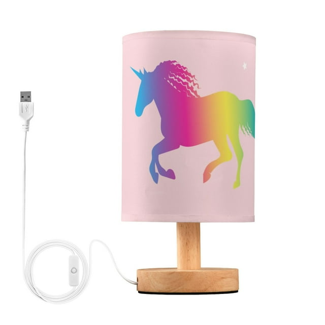 Rainbow Unicorns on Pink Bedside Table Lamp LED Warm Lights with USB ...