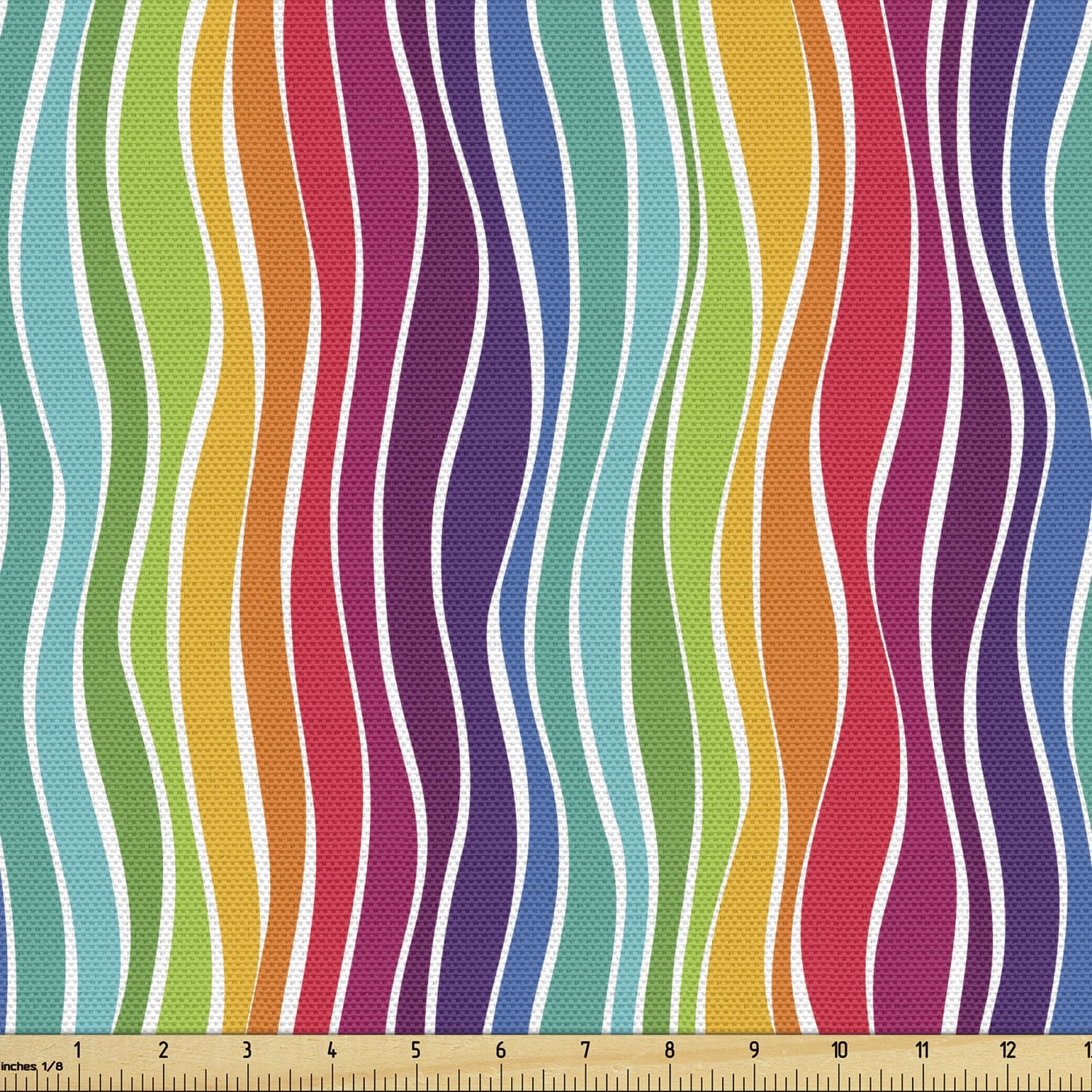 Rainbow Upholstery Fabric by the Yard, Colorful Swirls Vertical Waves ...