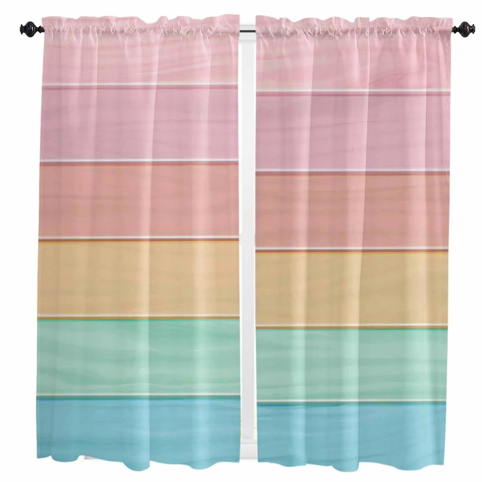 Rainbow Vintage Wood Grain Curtains For Living Room Kitchen Curtain ...