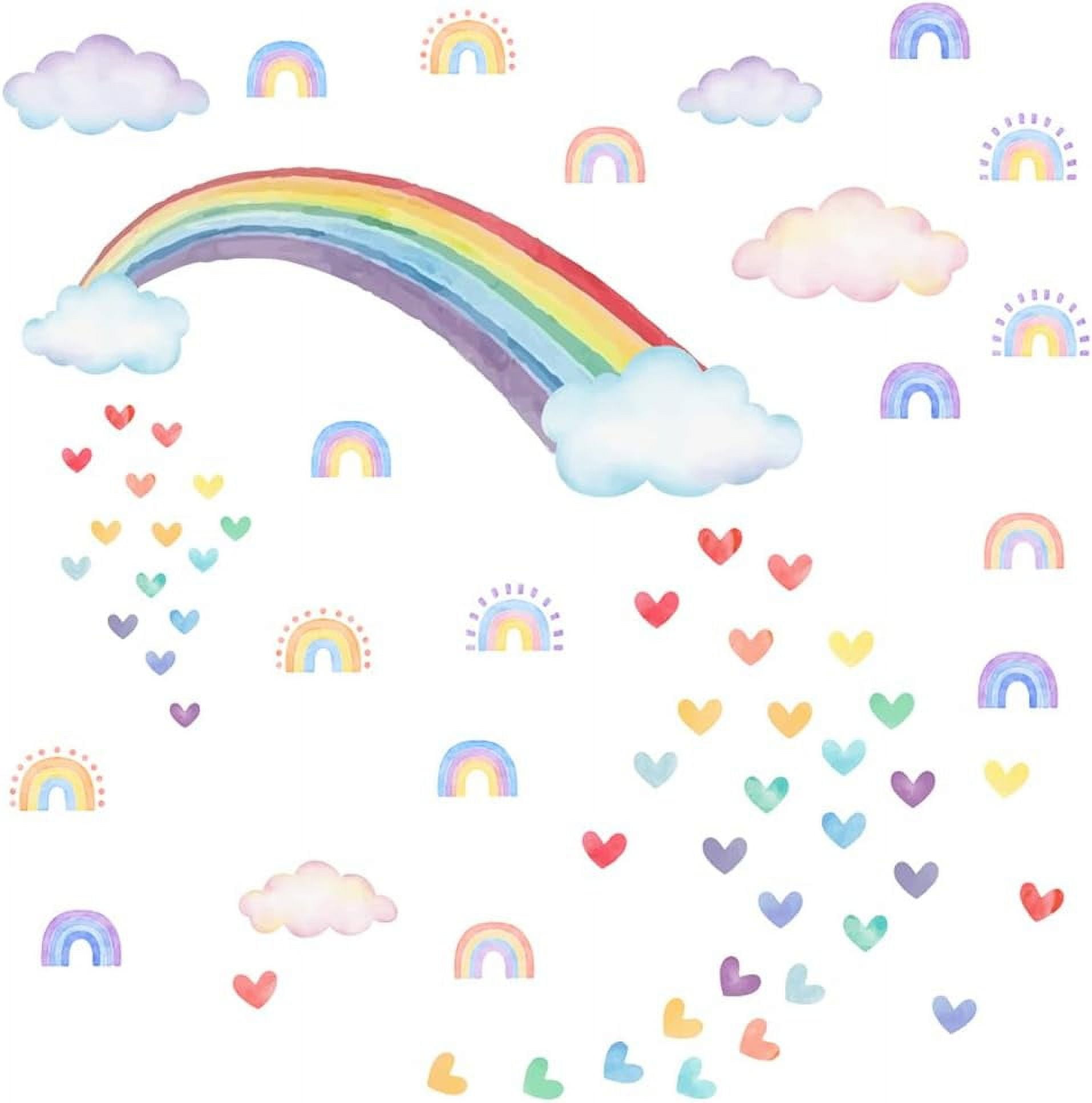 Rainbow Wall Decals Colorful Hearts Wall Sticker Clouds Wall Art ...