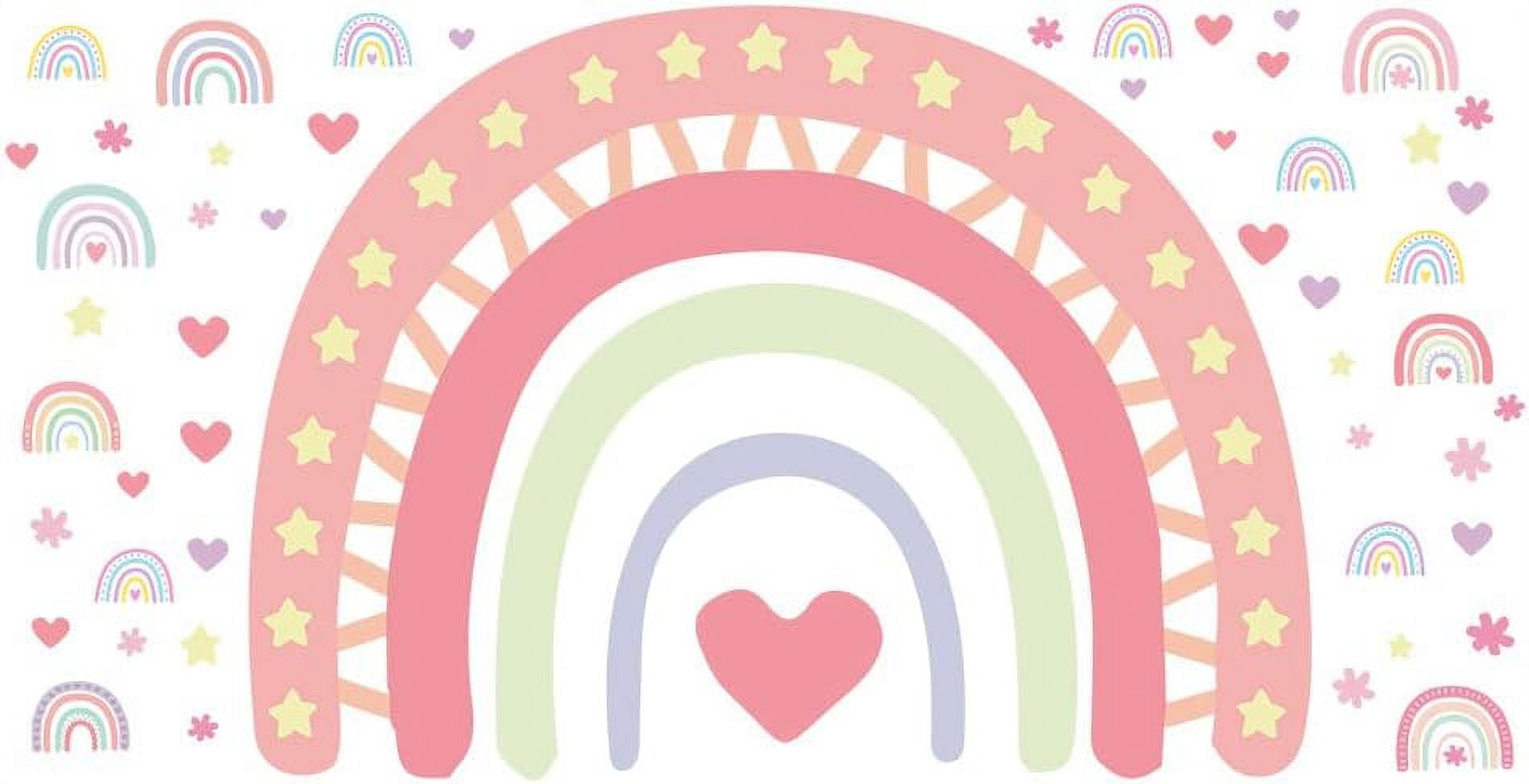 Rainbow Wall Stickers with Heart Shape Wall Decals Colorful Pentagram ...