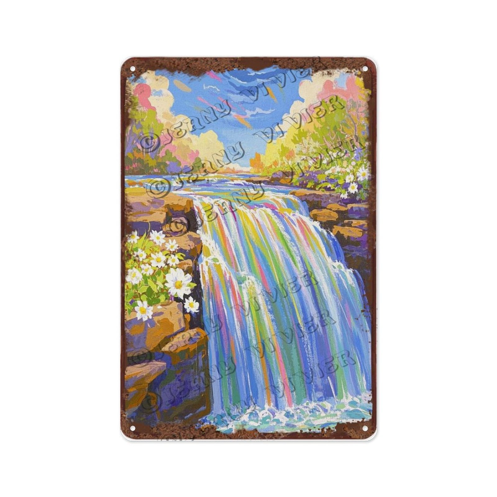 Rainbow Waterfall 8x12 Inch Metal Sign | Colorful Nature Wall Art ...