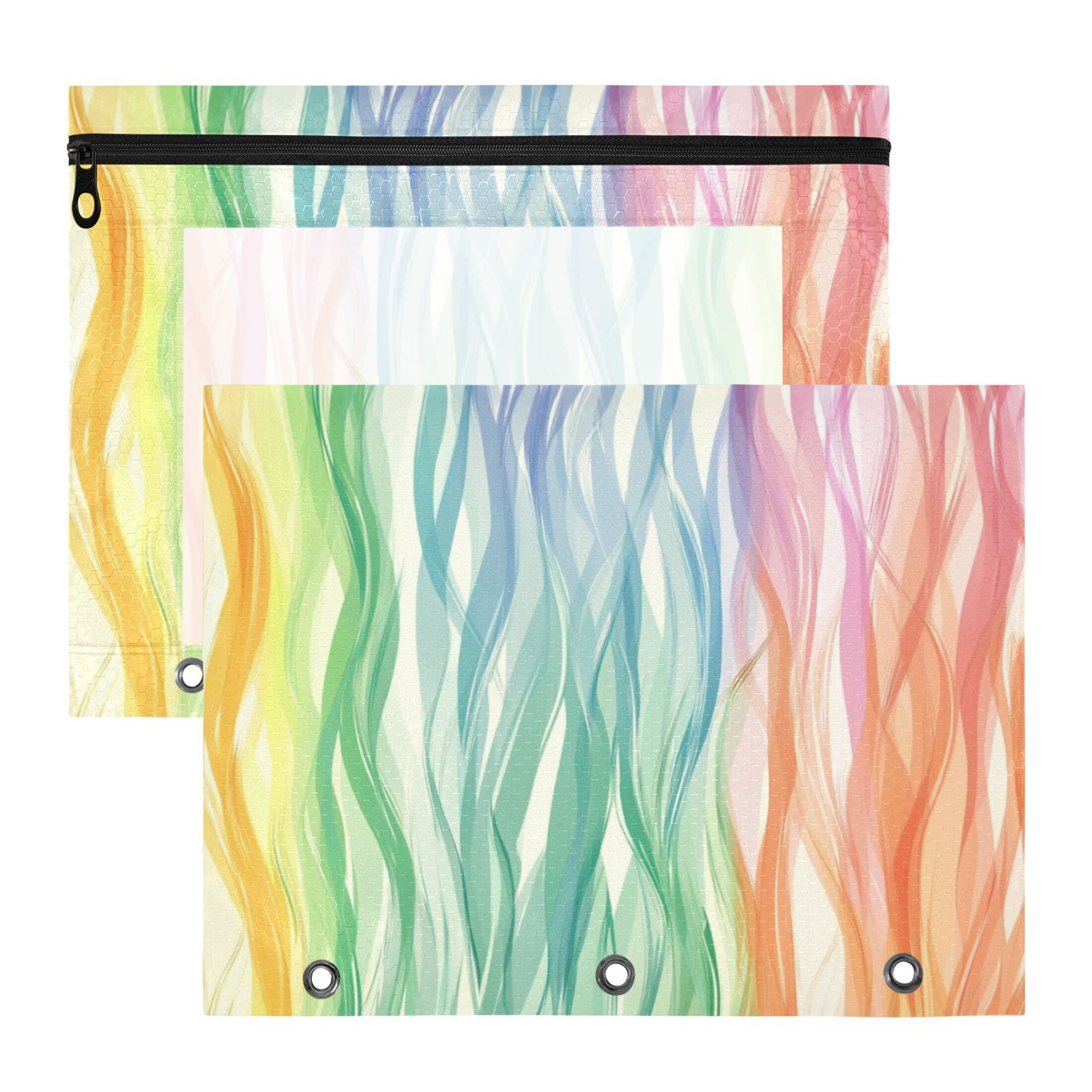 Rainbow Wave Lines 3-Ring Binder Pouches A4 Size Zipper Pocket File ...