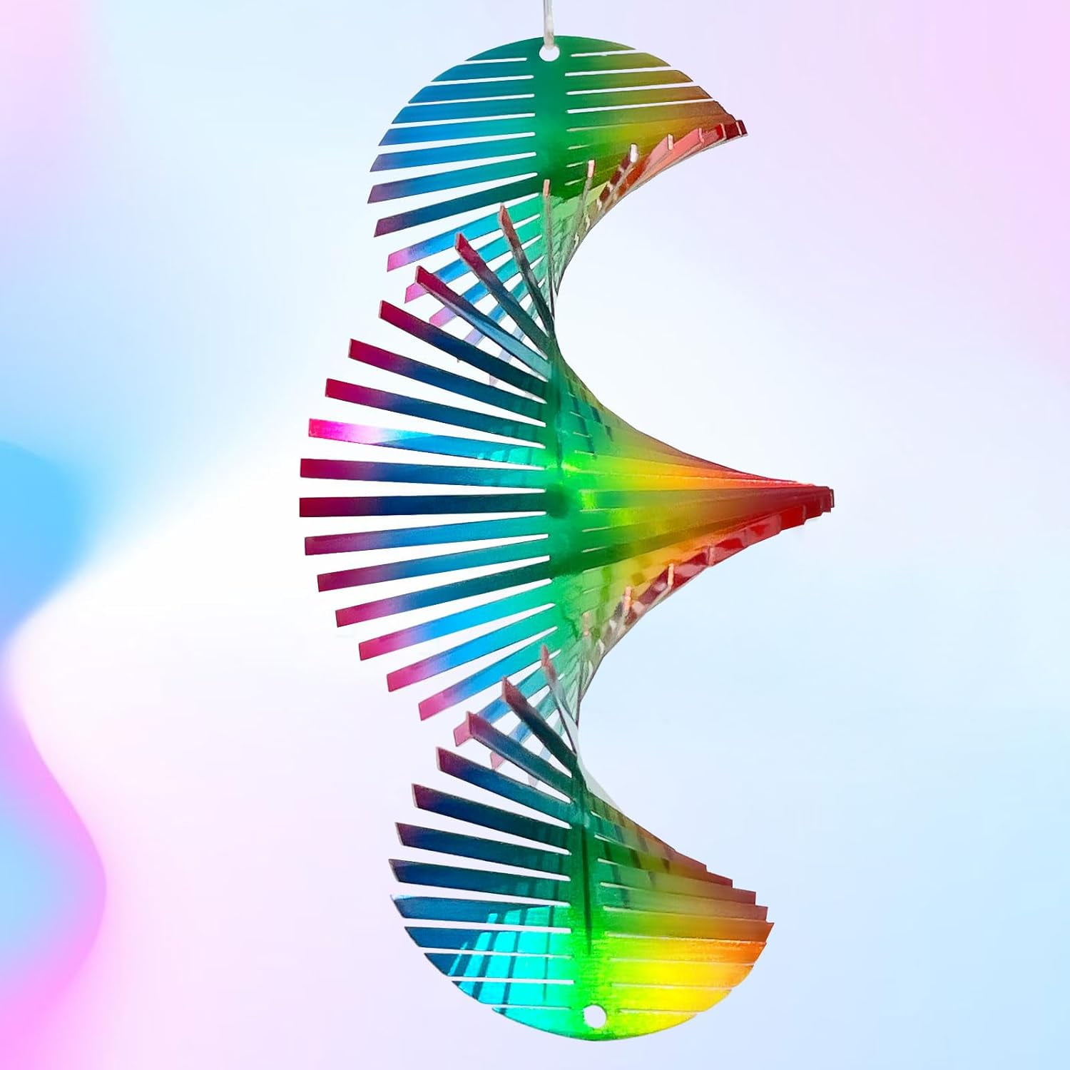 Rainbow Wave Wind Spinners Outdoor Hanging Decor,7In Stainless Steel Reflective Wind Spinner ...