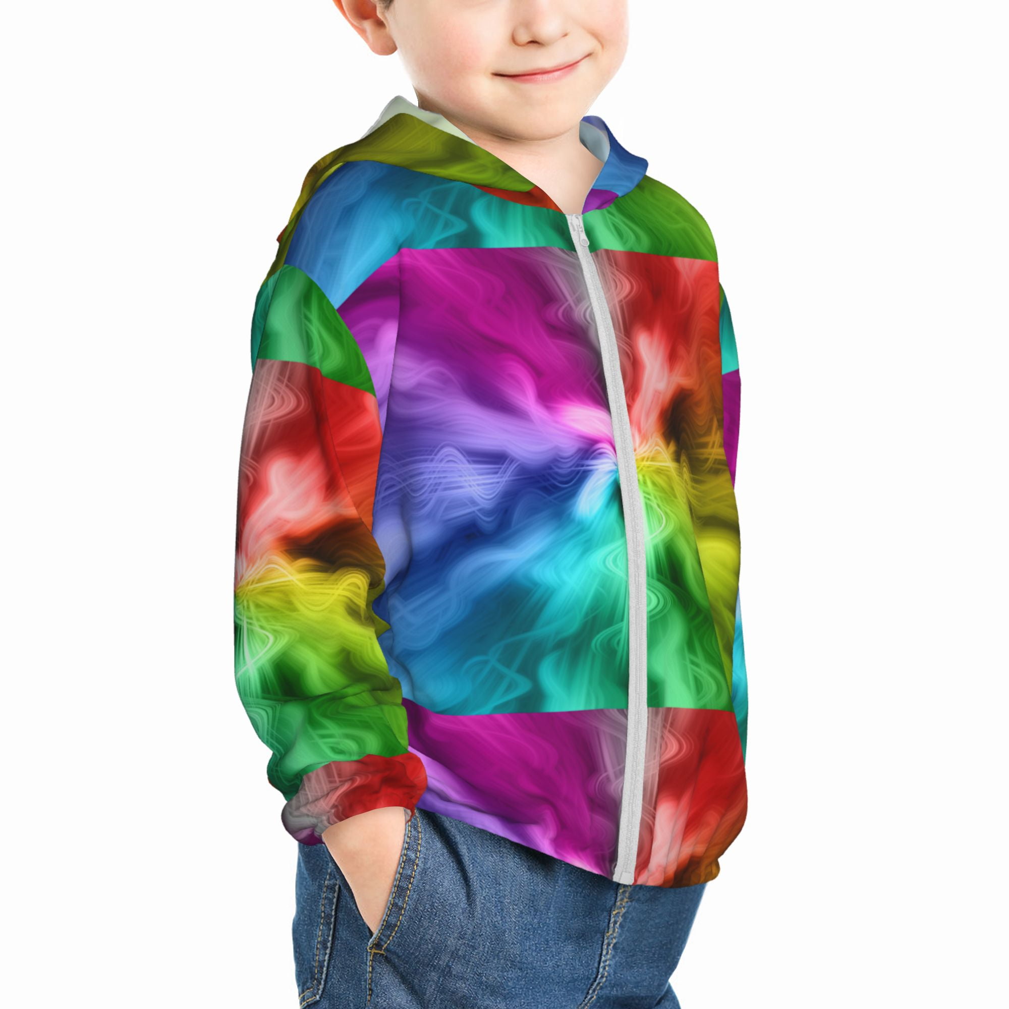 Rainbow-Waves-x-Abstract-Wallpaper-Hd Kids Zip-Up Hoodie Girls Boys Sun Protection Jacket Hooded ...